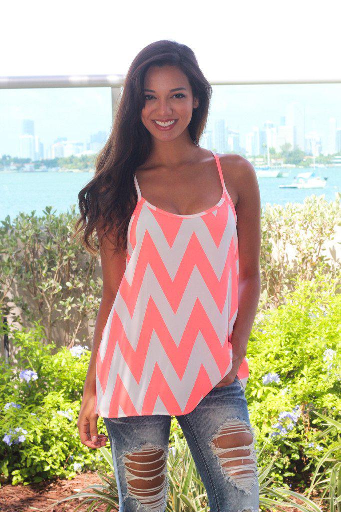 Neon Peach Chevron Racerback Top | Neon Peach Top – Saved by the Dress