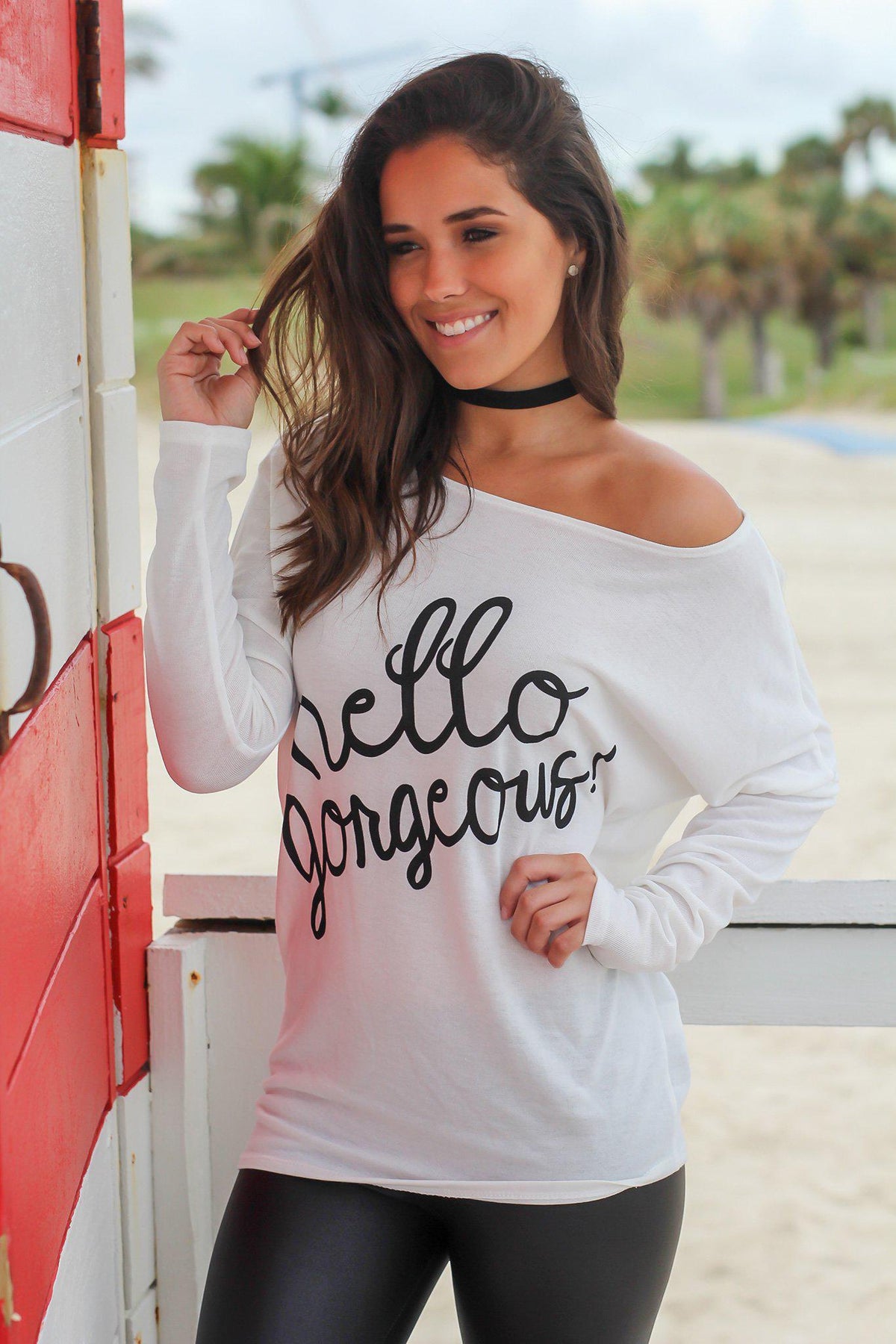 Off White "Hello Gorgeous" Long Sleeve Top | Sweaters – Saved by the Dress