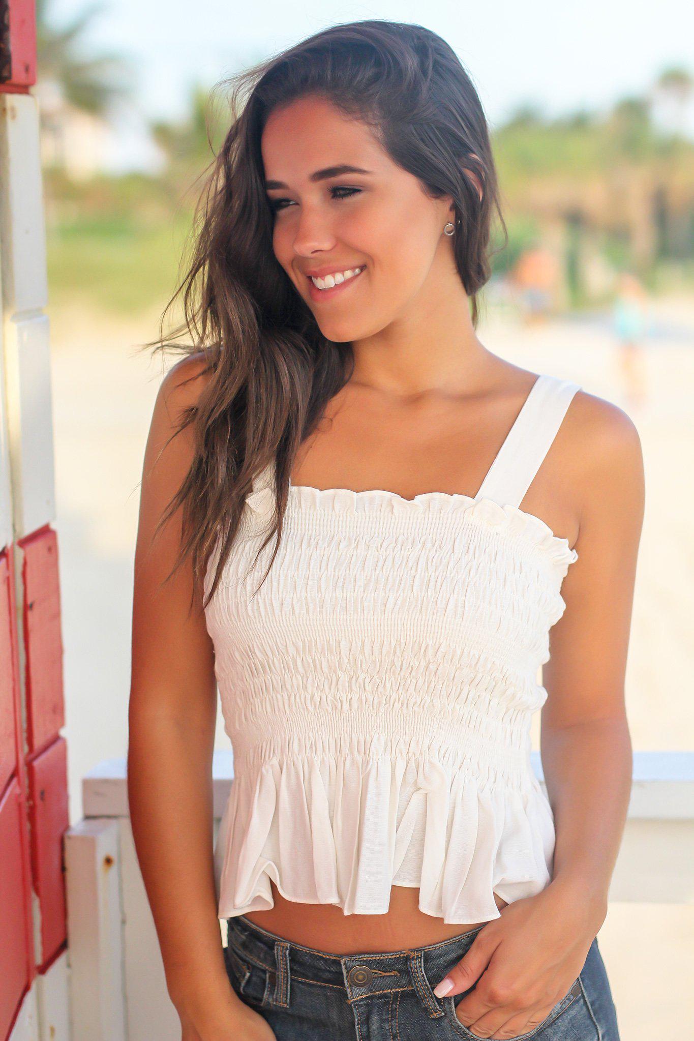 Off White Top with Ruffled Bottom | Cute Tops – Saved by the Dress