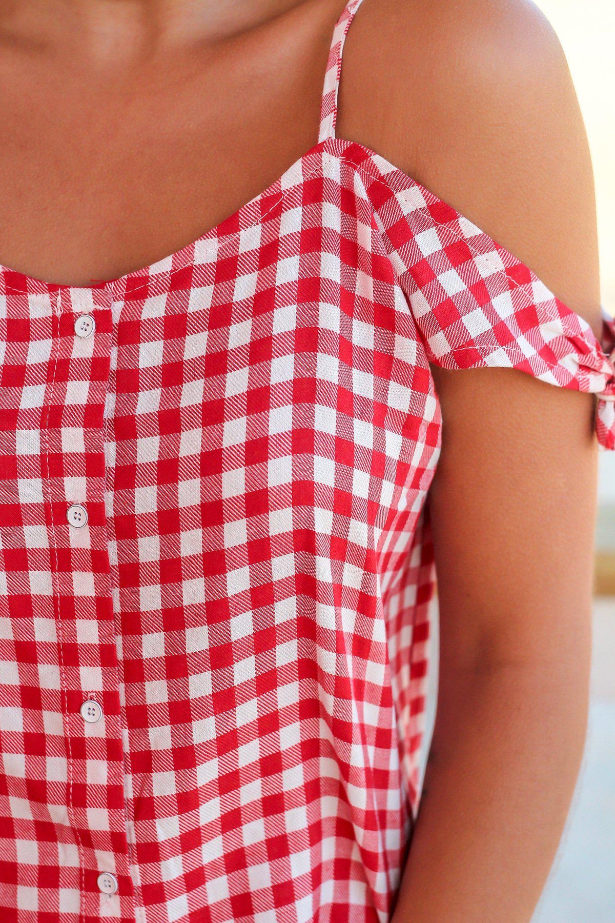 Red Checkered Off Shoulder Top | Cute Tops – Saved by the Dress