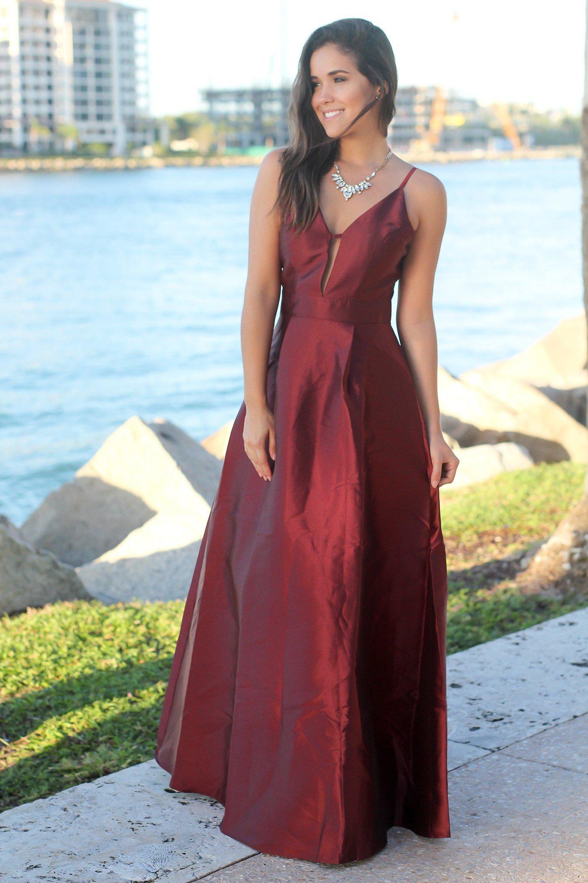 Deep Berry Maxi Dress with Open Back | Maxi Dresses – Saved by the Dress