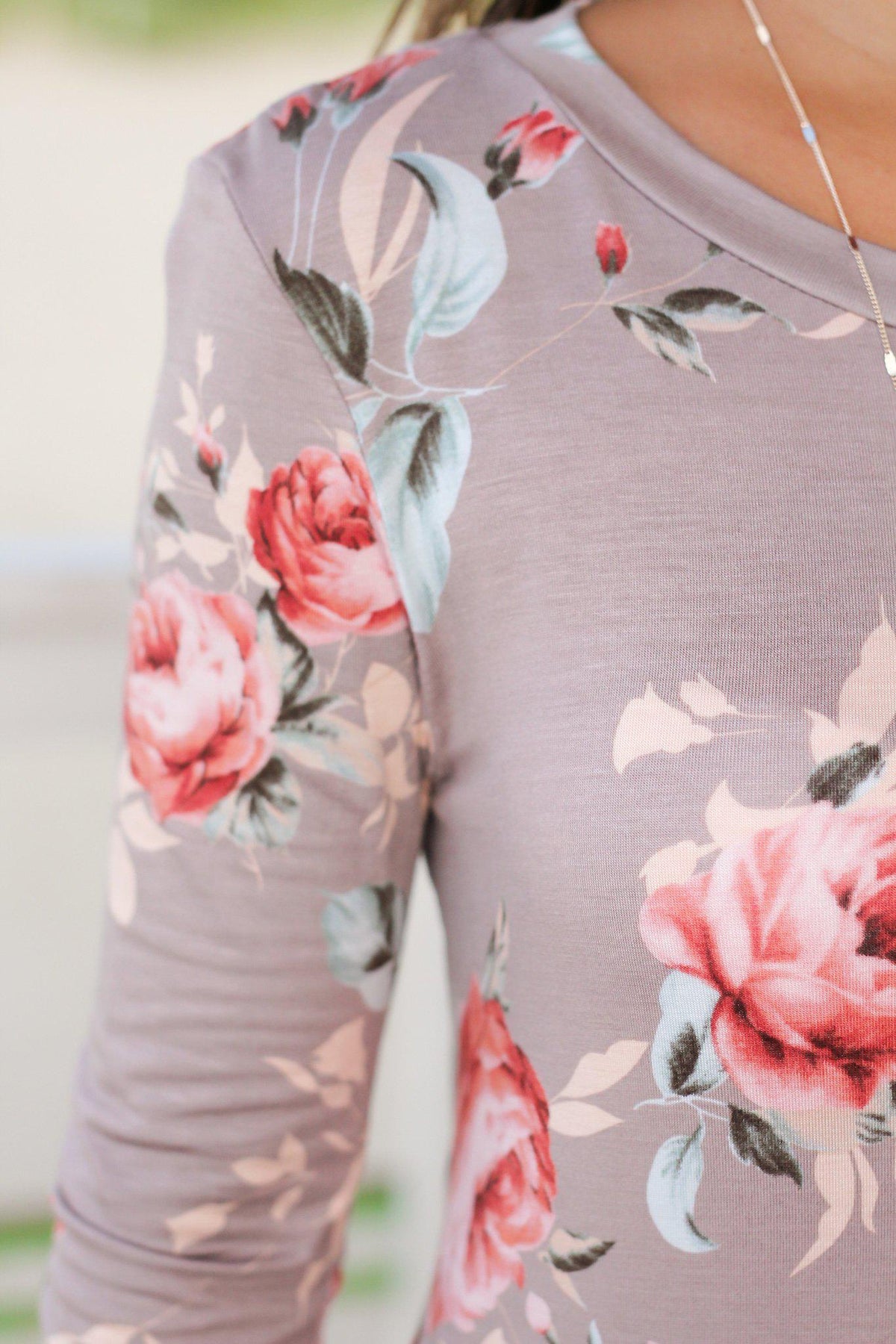 Taupe Floral Long Sleeve Top | Floral Print Top | Cute Tops – Saved by ...