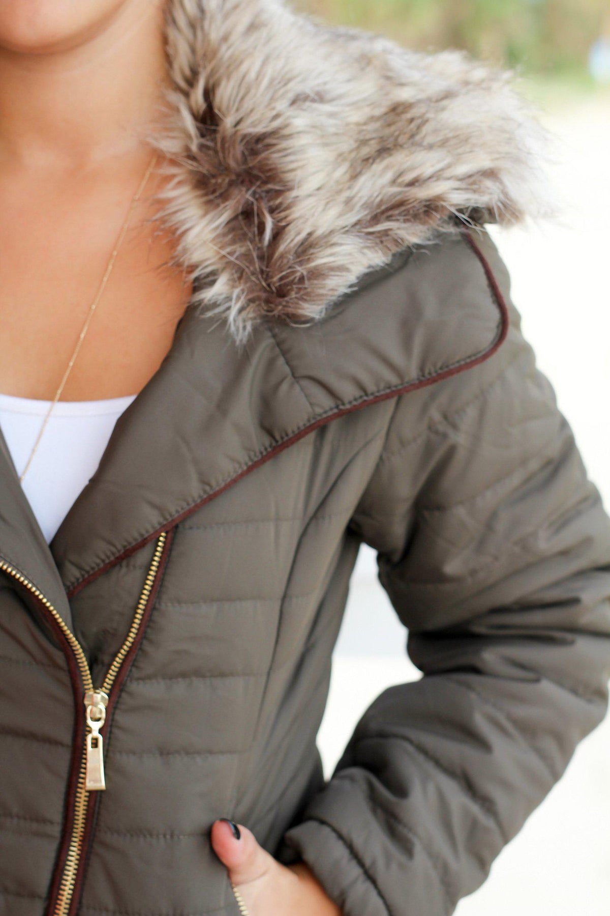 Olive Quilted Jacket with Side Zipper | Jackets – Saved by the Dress