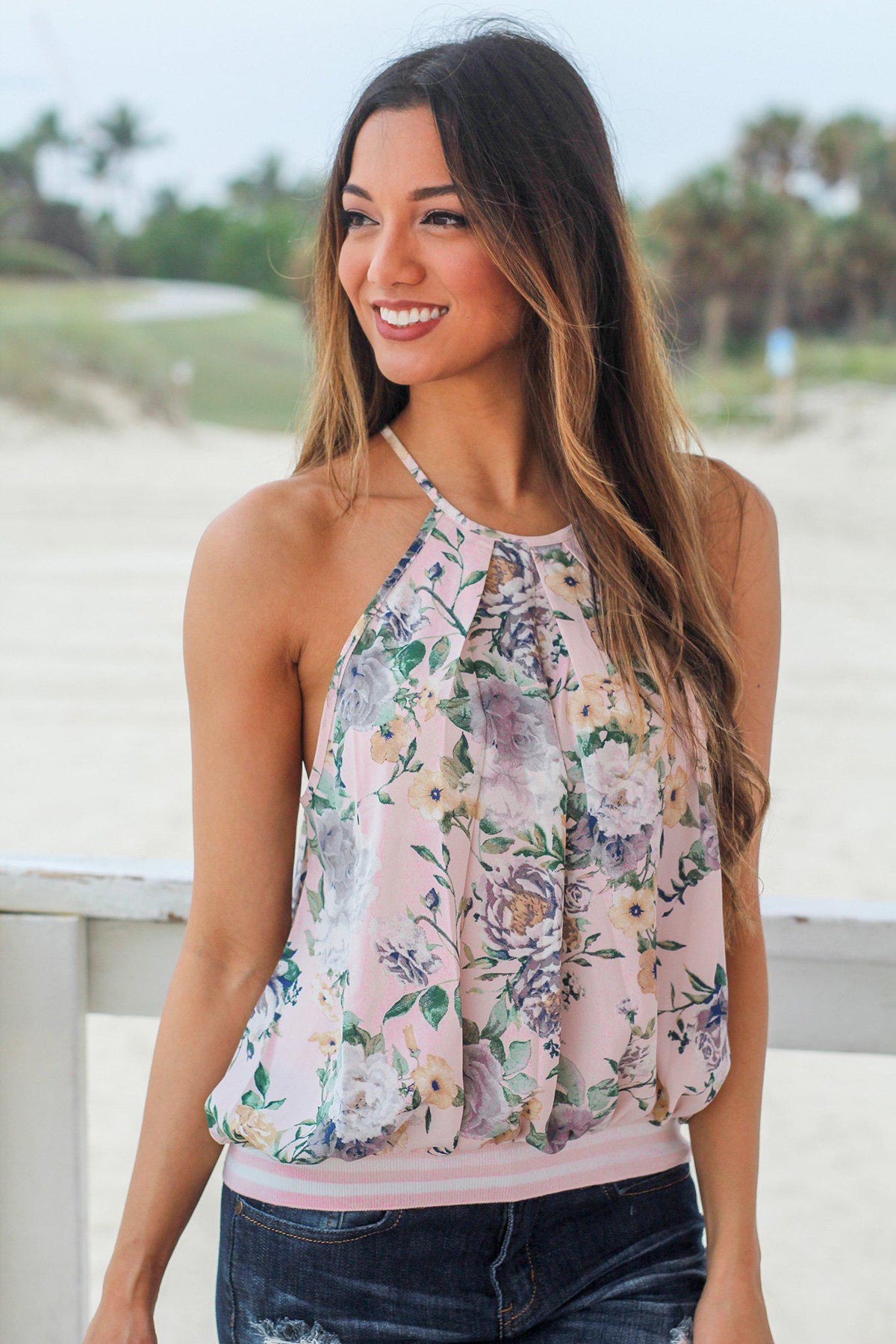 Blush Floral Pleated Tank Top | Cute Tops – Saved by the Dress
