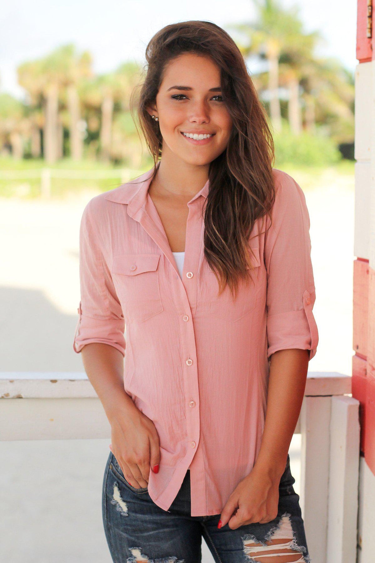 Mauve Button Down Top | Cute Tops – Saved by the Dress