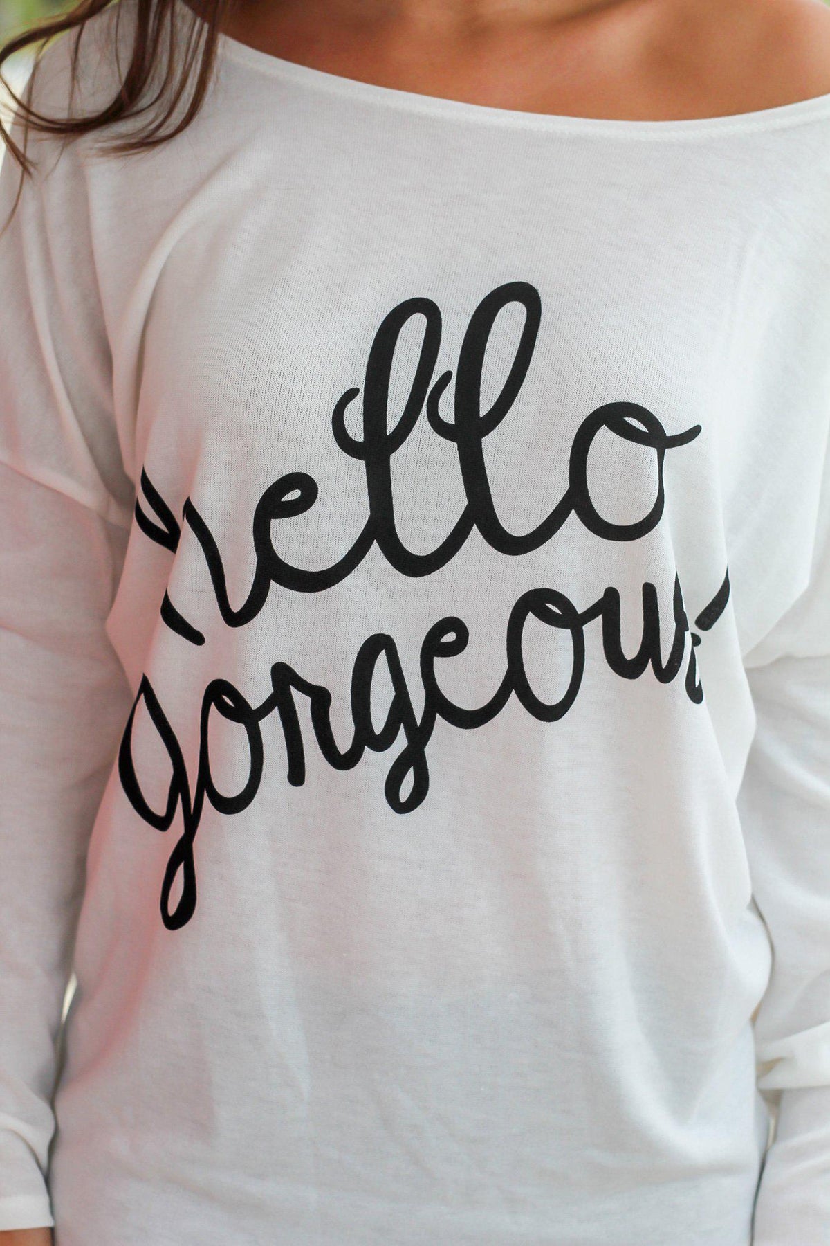 Off White "Hello Gorgeous" Long Sleeve Top | Sweaters – Saved by the Dress