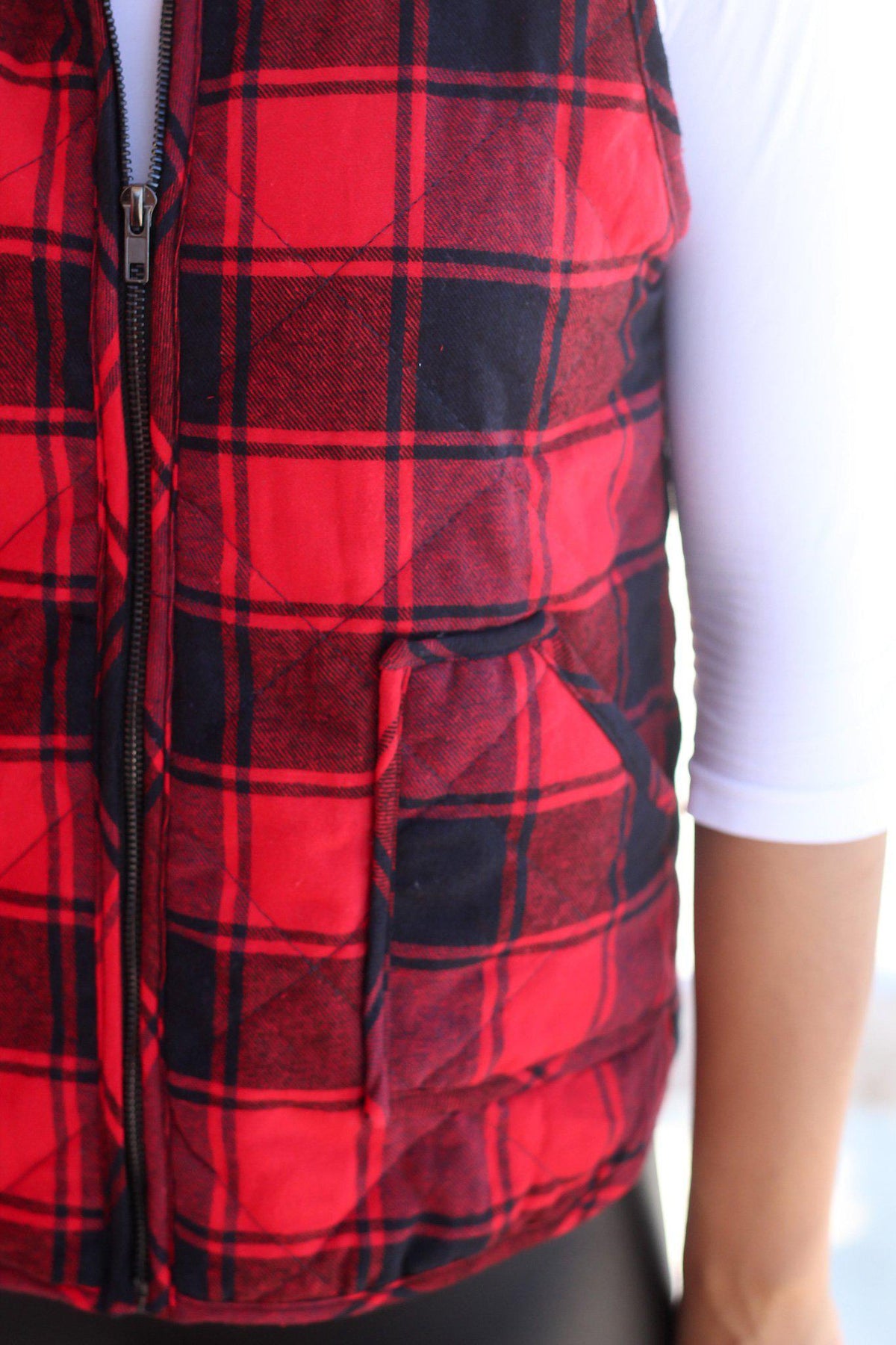 Red Plaid Quilted Vest | Vests – Saved by the Dress