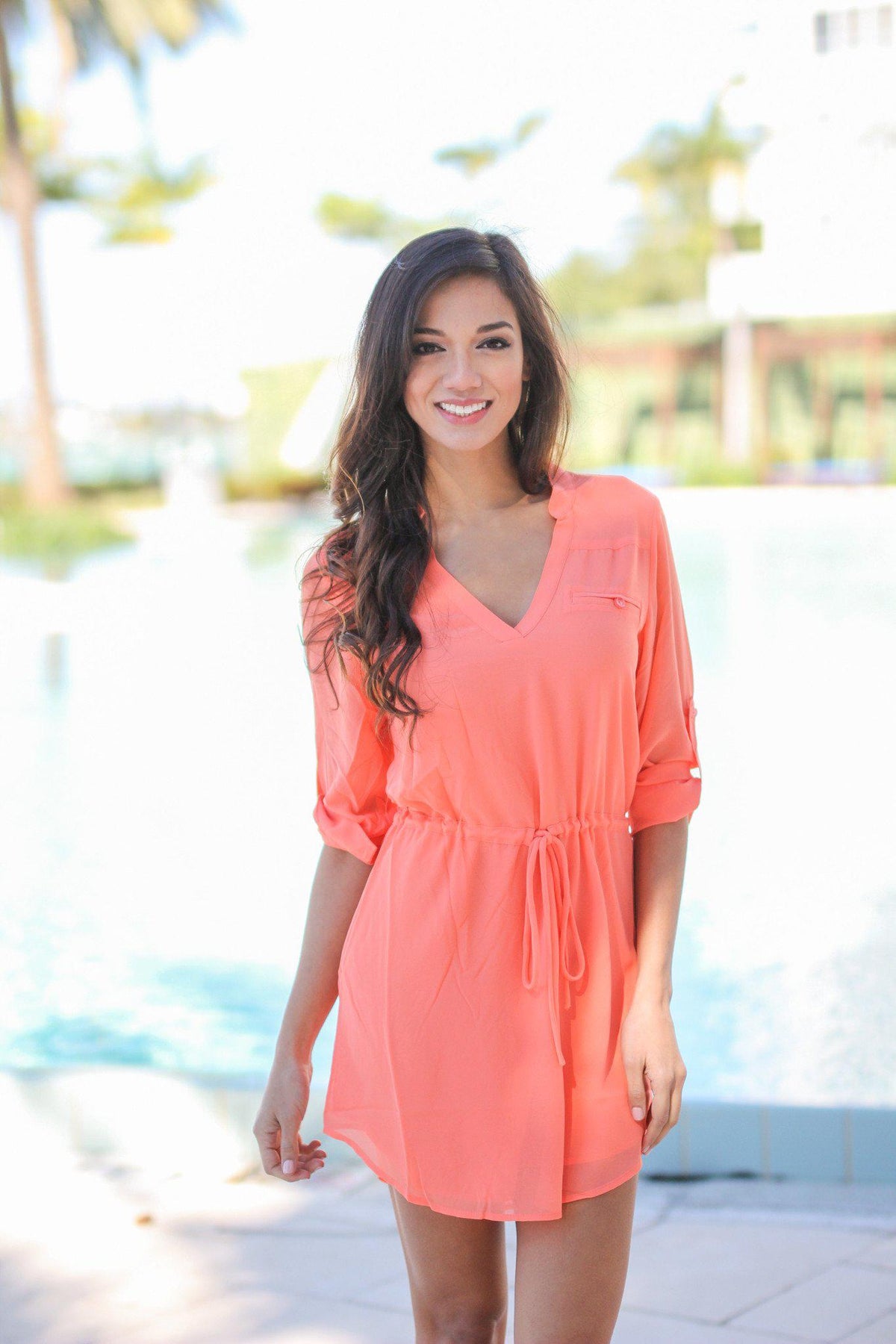 Coral Chiffon Short Dress | Short Dresses – Saved by the Dress
