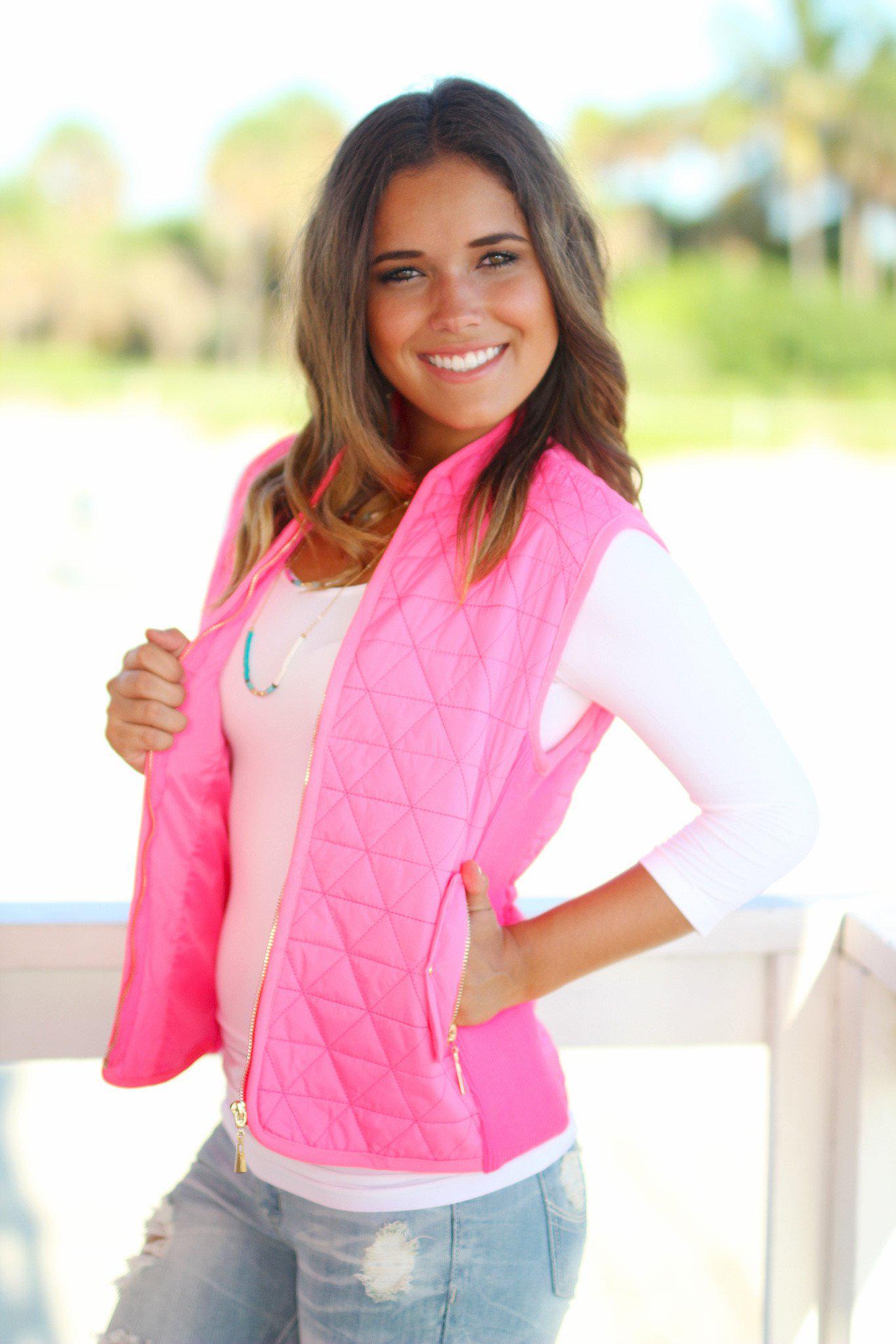 Neon Pink Padded Vest | Padded Vest | Pink Vest – Saved by the Dress