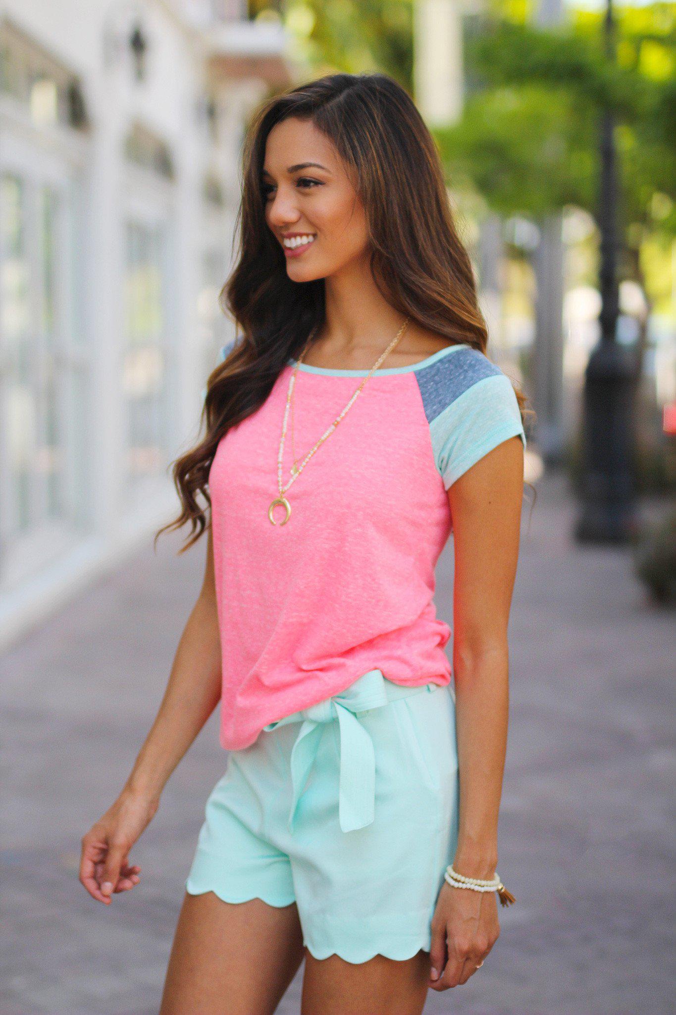 Neon Pink and Mint Tee | Neon Pink and Min T-Shirt – Saved by the Dress