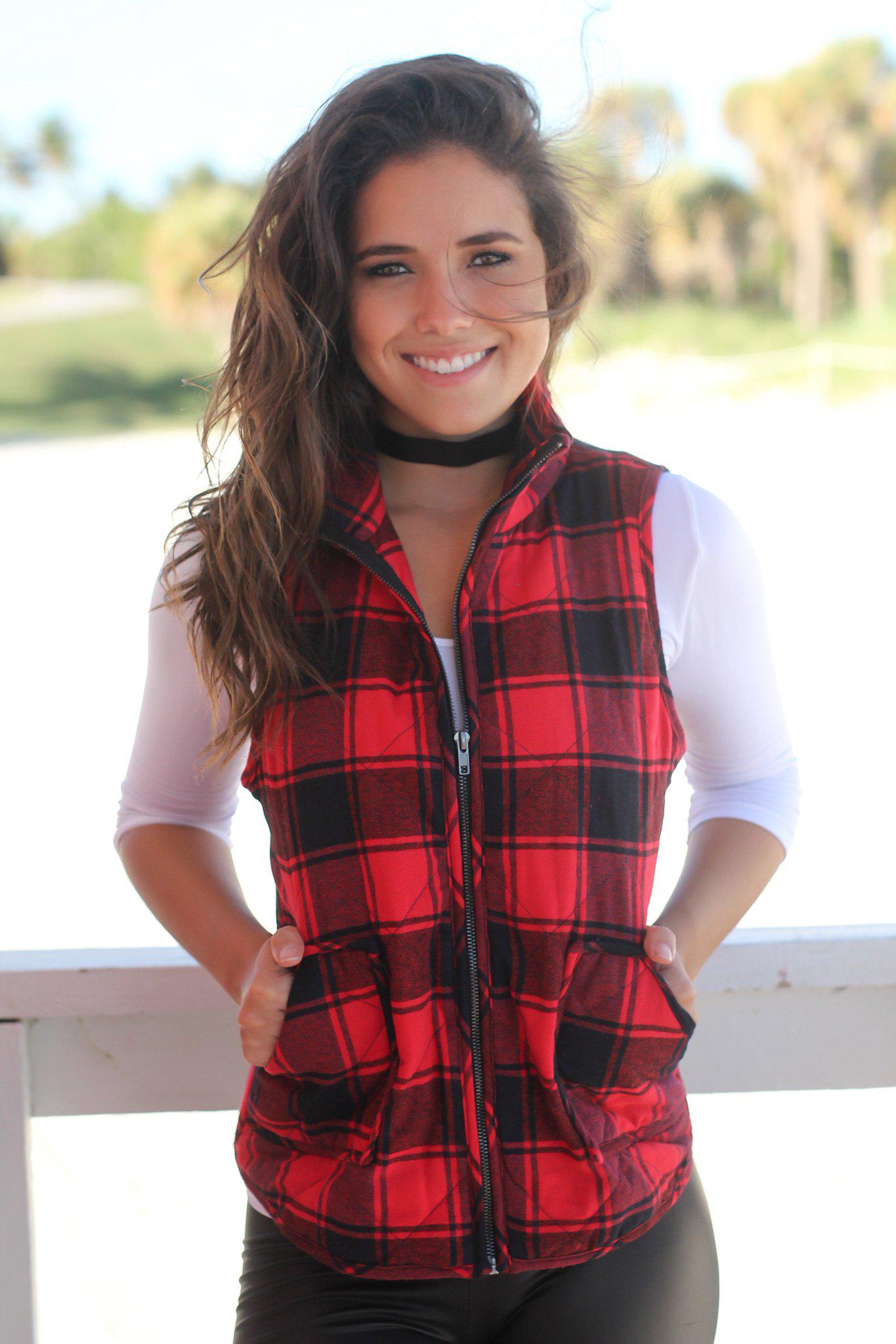 Red Plaid Quilted Vest | Vests – Saved by the Dress
