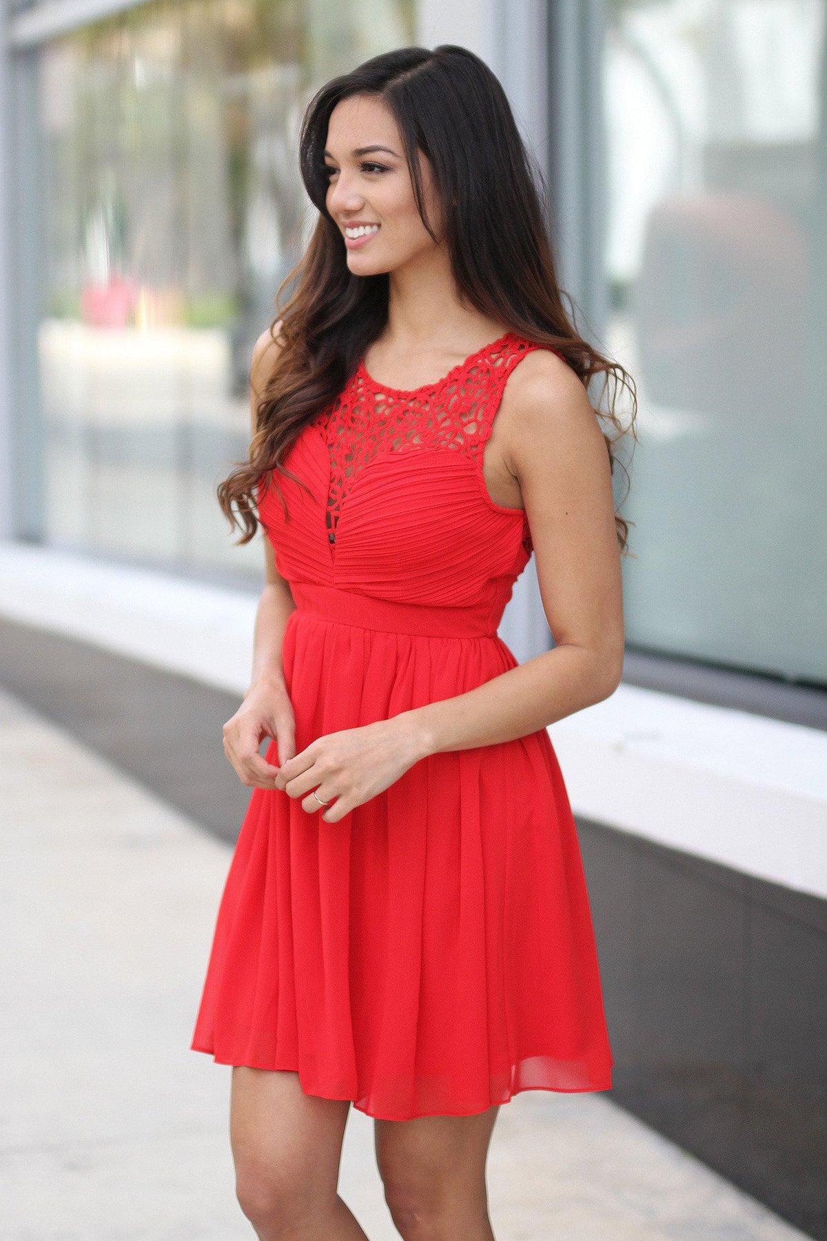 Red Crochet Short Dress | Red Bridesmaids Short Dress – Saved by the Dress
