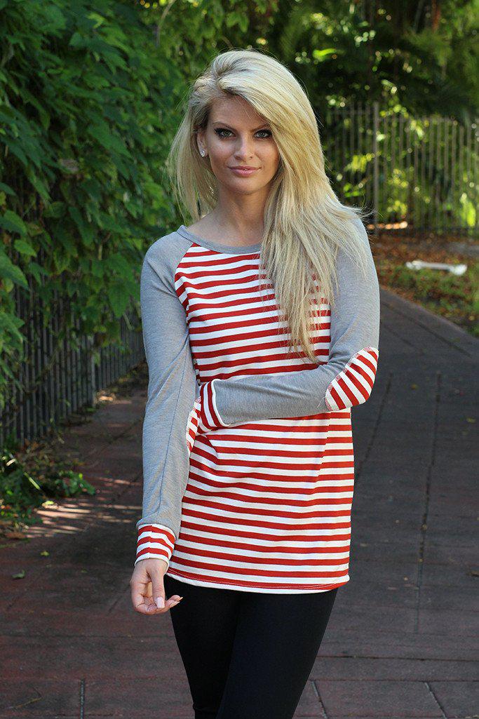 Red and Gray Striped Top with Elbow Patches | Cute Top – Saved by the Dress