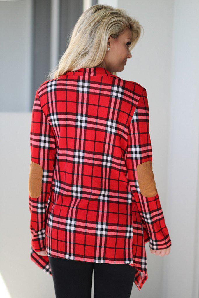 Red Plaid Cardigan With Elbow Patches | Red Cardigan – Saved by the Dress
