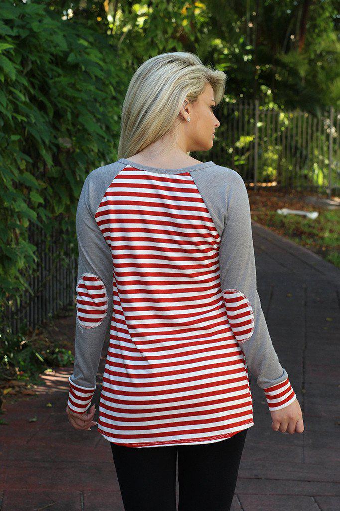 Red and Gray Striped Top with Elbow Patches | Cute Top – Saved by the Dress