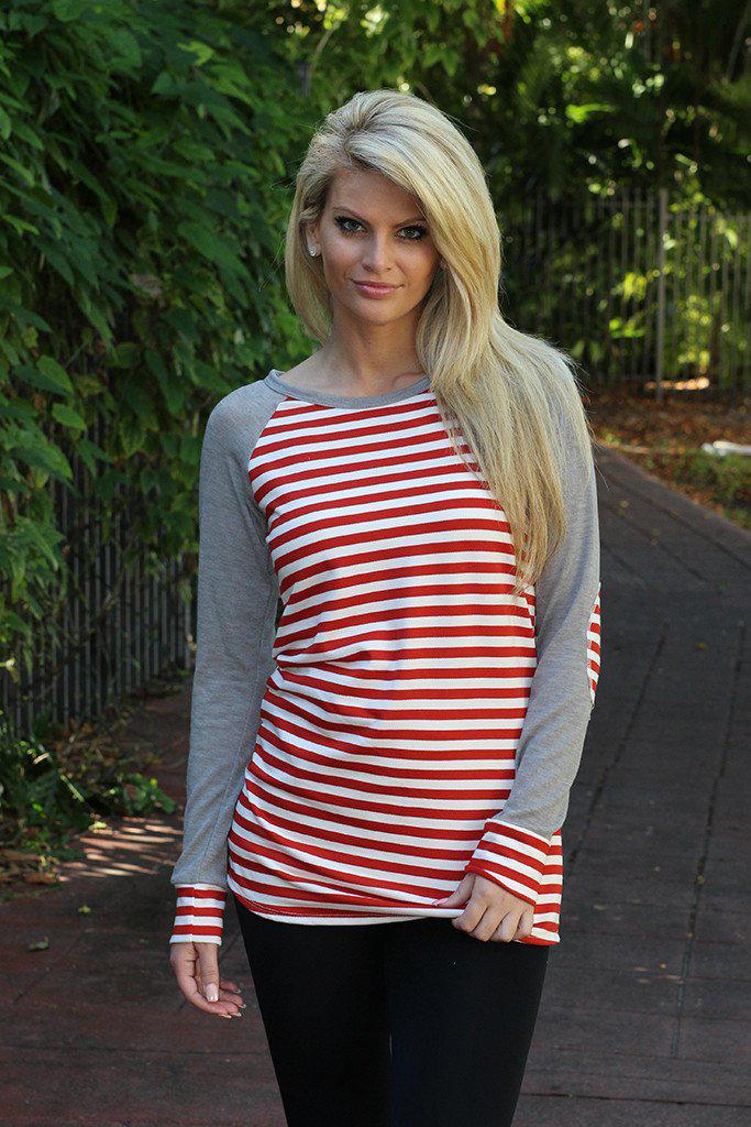 Red and Gray Striped Top with Elbow Patches | Cute Top – Saved by the Dress