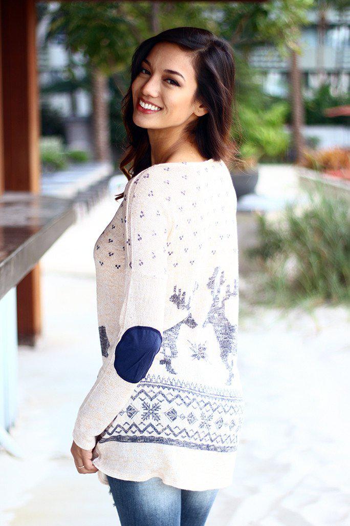 Peach Reindeer Top With Elbow Patches | Reindeer Top – Saved by the Dress