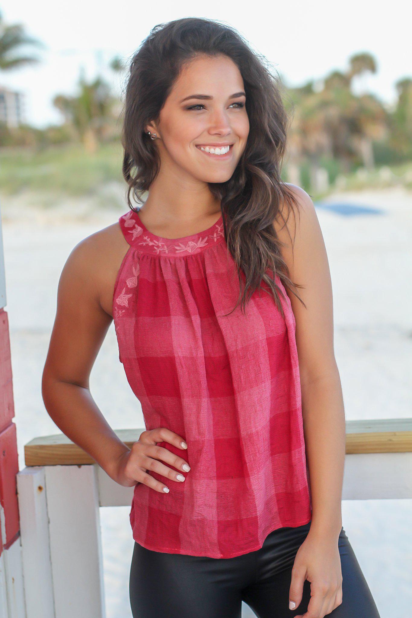 Rose Checkered Top with Embroidery | Cute Tops – Saved by the Dress