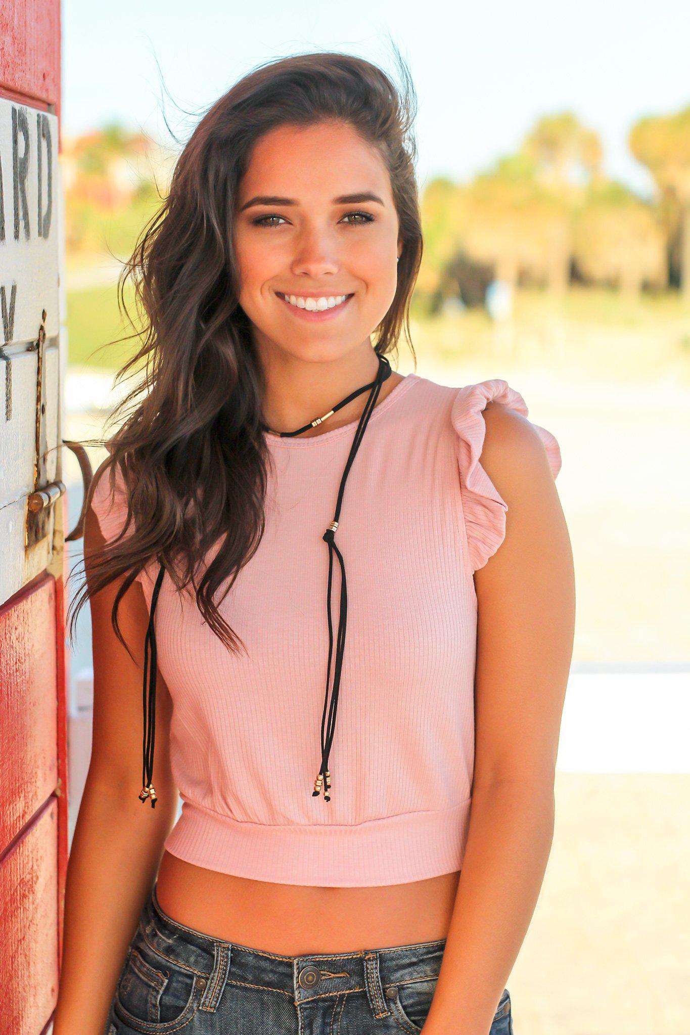 Rose Ribbed Top with Ruffle Detail | Cute Tops – Saved by the Dress