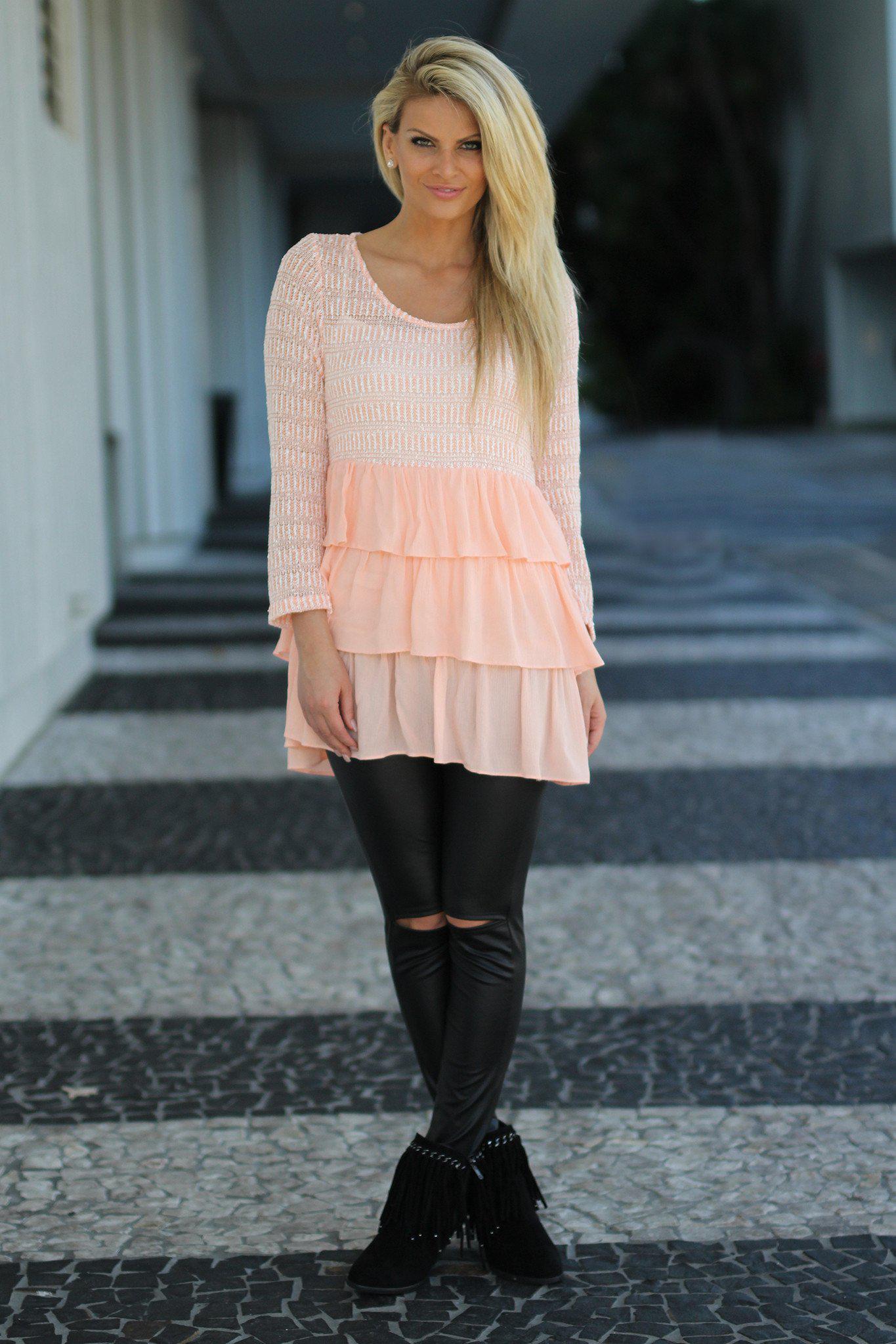 Peach Ruffled Top | Peach Top | Long Sleeve Top – Saved by the Dress