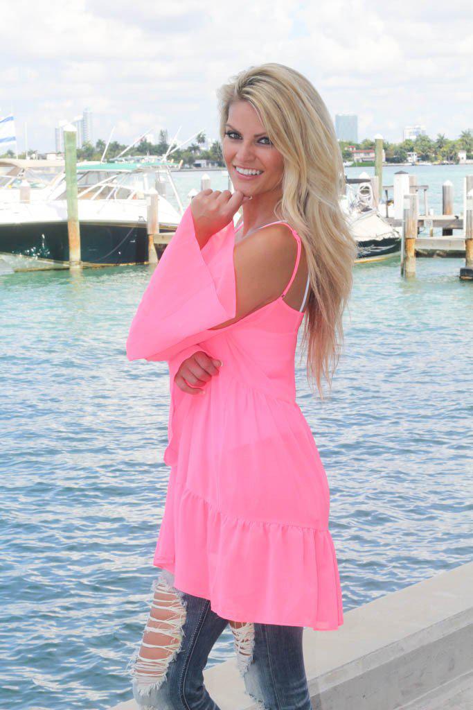 Sheer Neon Pink Bell Sleeve Top | Neon Pink Top – Saved by the Dress