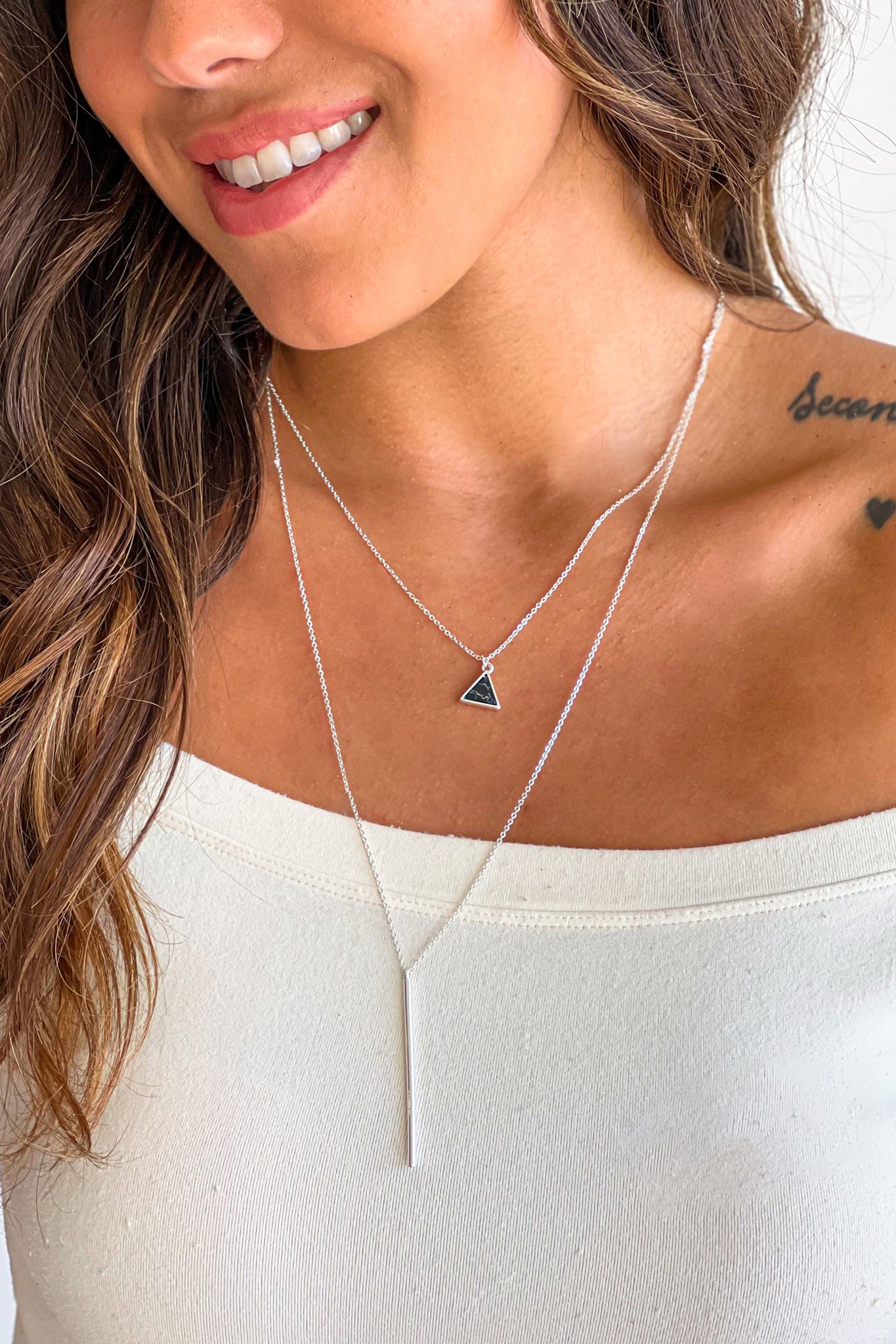 Silver Double Layer Necklace with Pendants | Online Boutiques – Saved ...