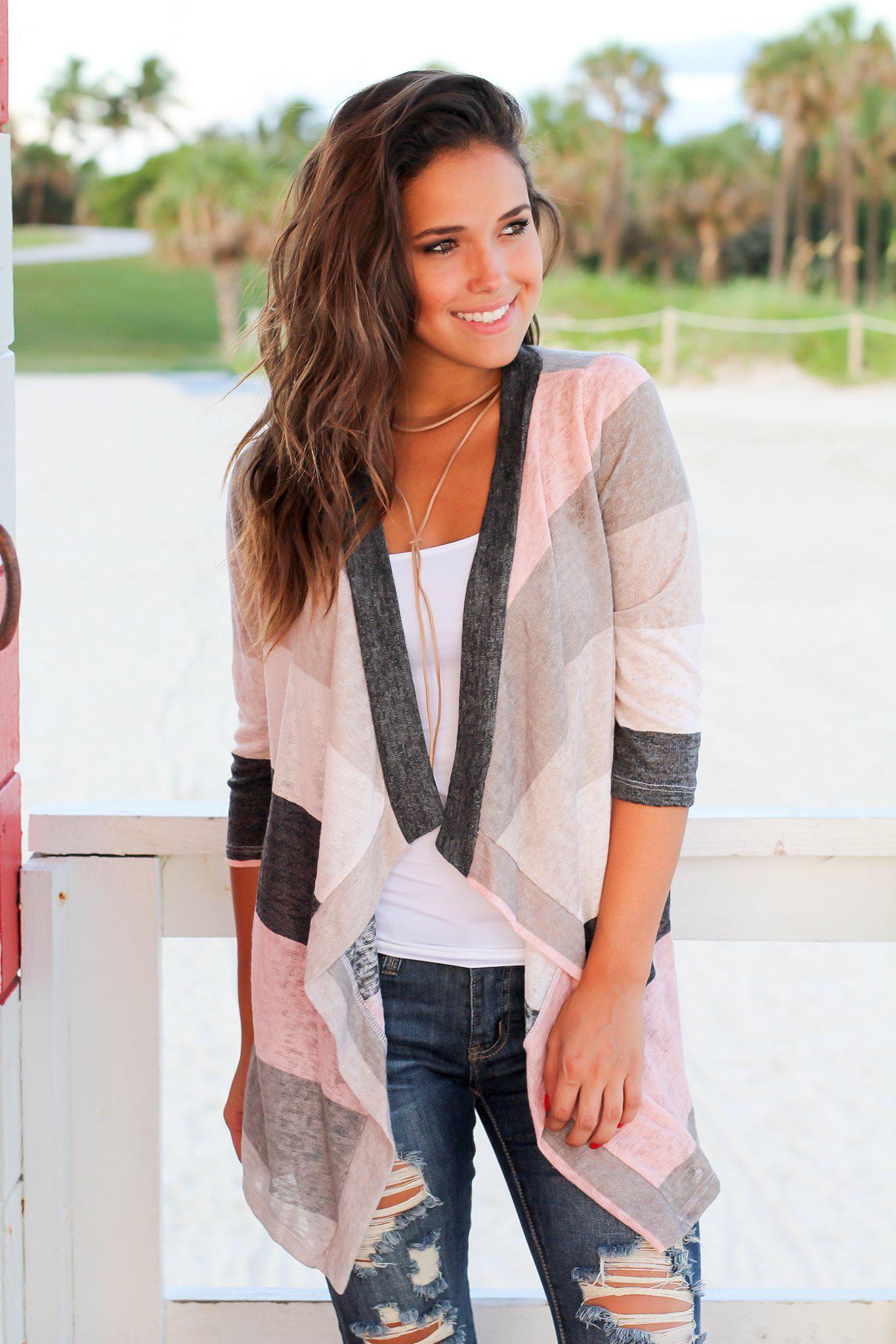 Ivory and Pink Color Block Cardigan | Cardigans – Saved by the Dress
