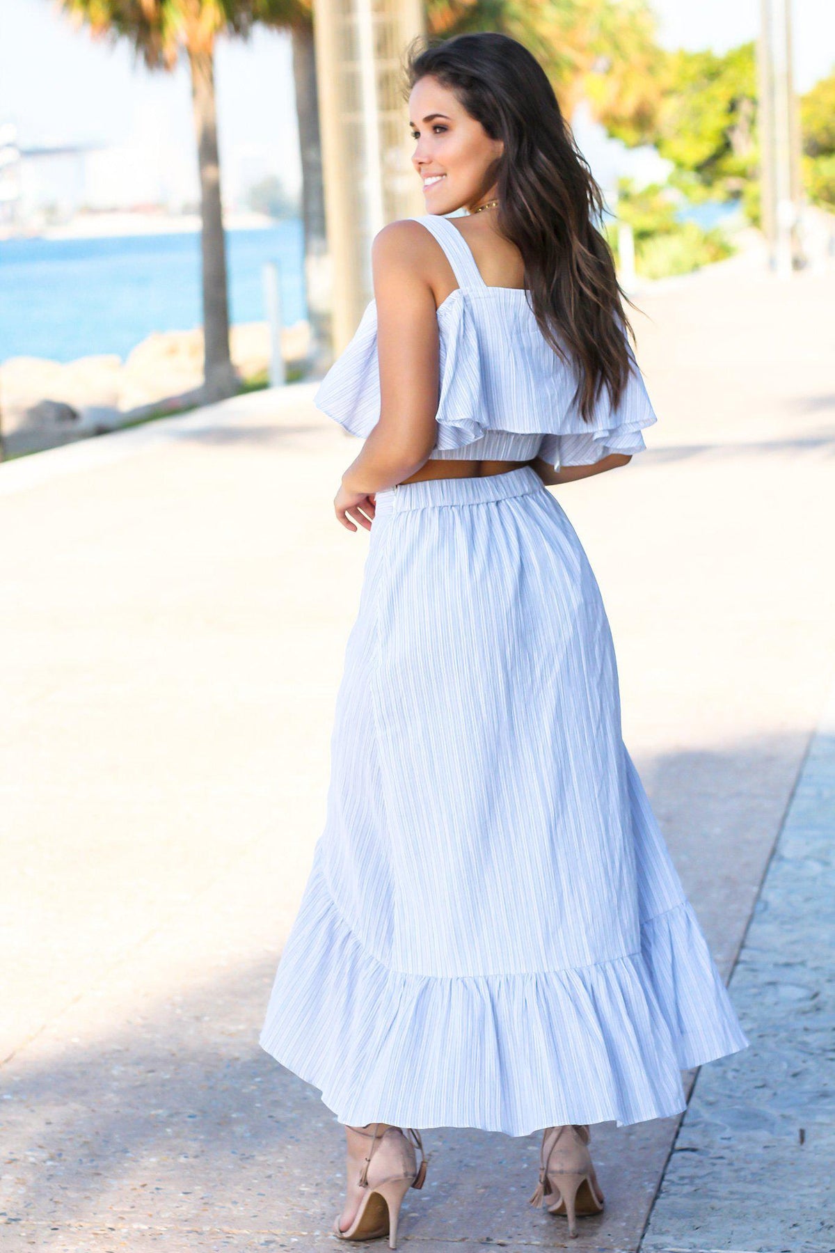 Blue Striped Ruffled Two Piece Set | Online Boutiques – Saved by the Dress