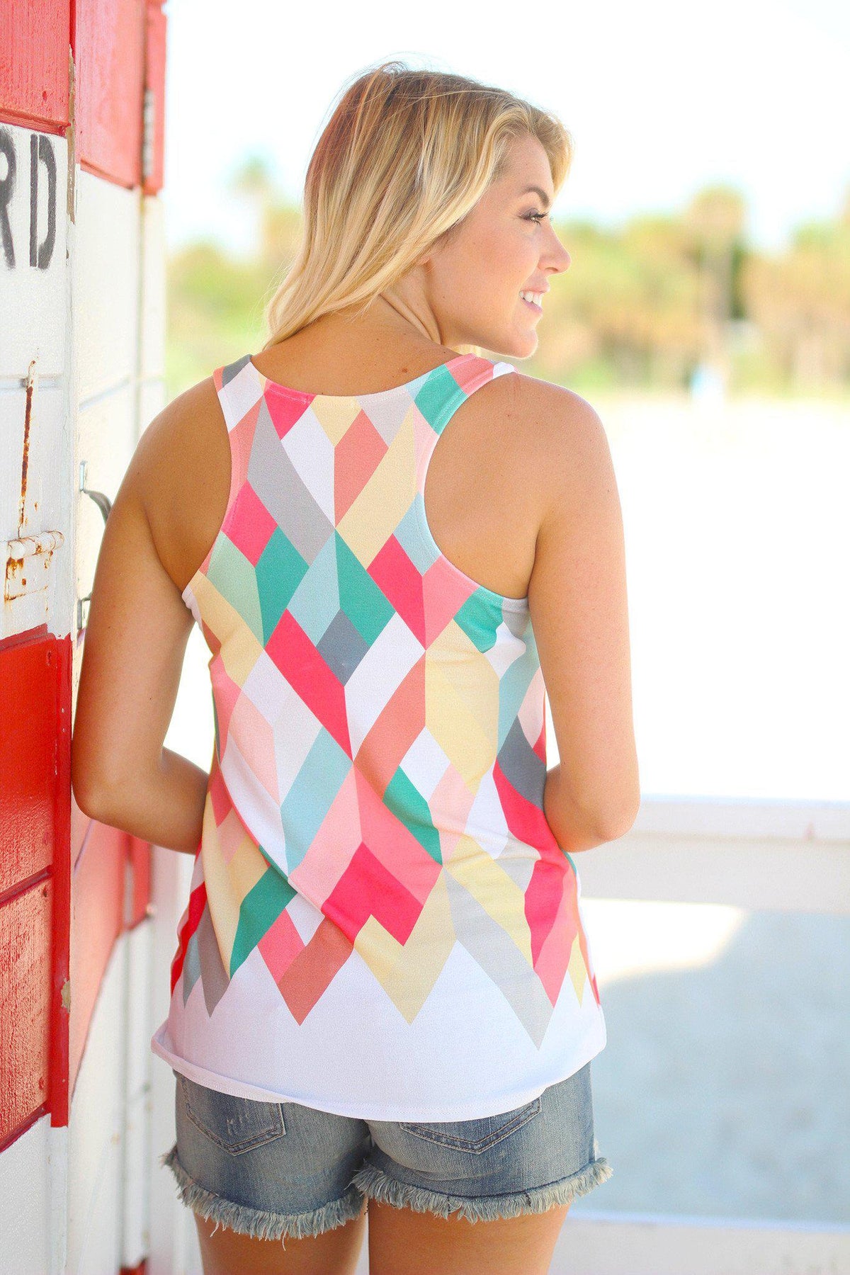 Multi Color Geometric Tank Top | Multi Color Tank Top – Saved by the Dress