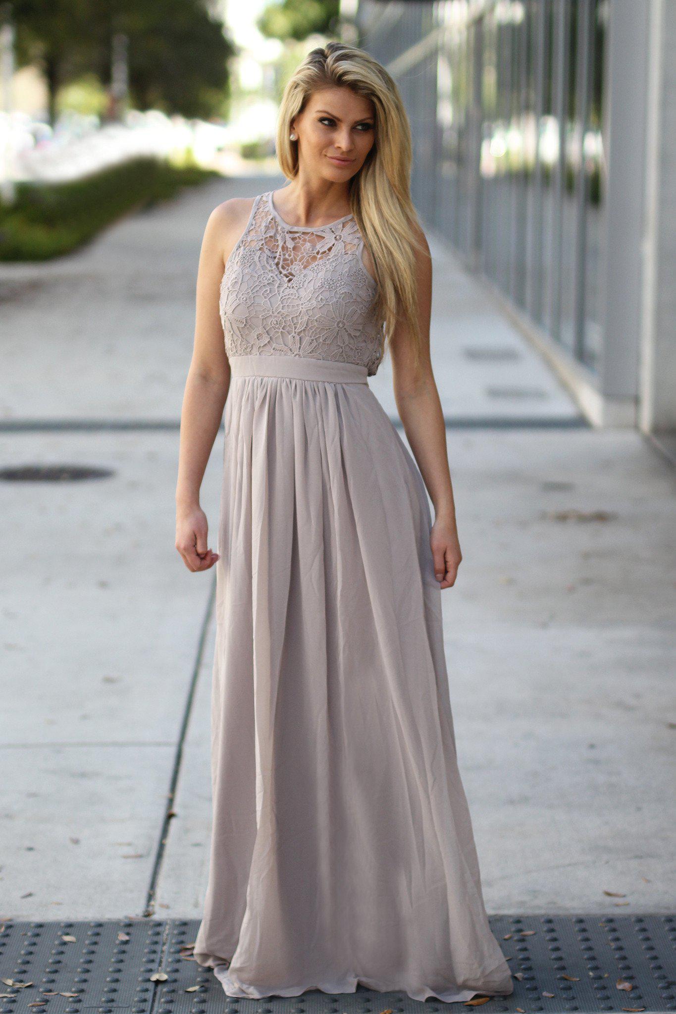 Taupe Crochet Maxi Dress | Taupe Maxi Dress | Taupe Long Dress – Saved ...