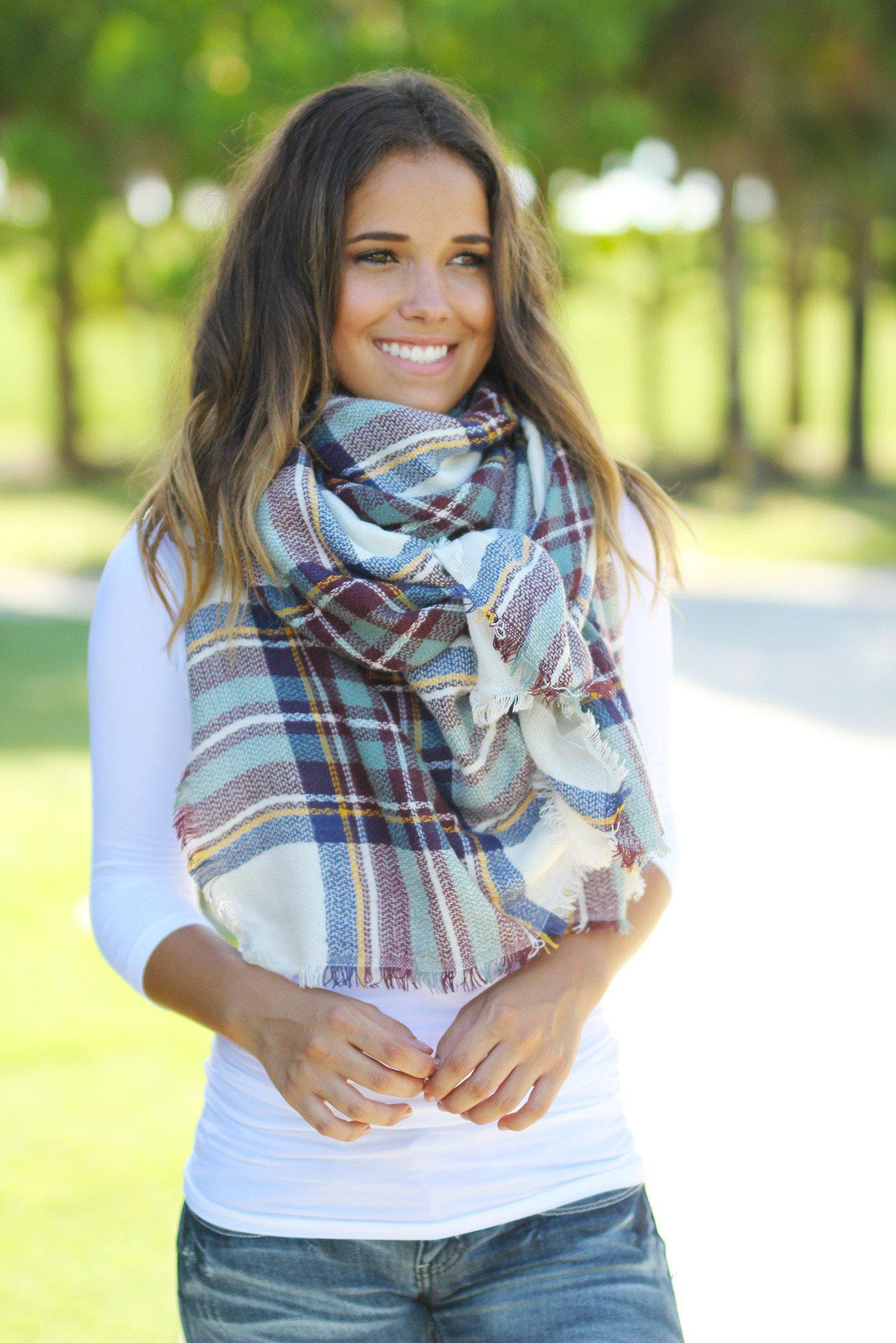 Teal Plaid Frayed Blanket Scarf | Cute Scarves – Saved by the Dress