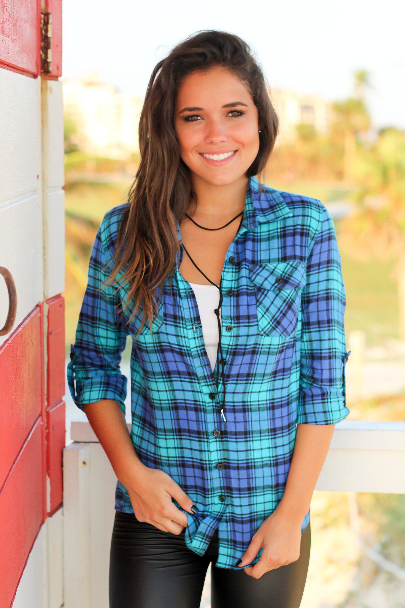 Teal Plaid Top Plaid Top | Cute Tops – Saved by the Dress