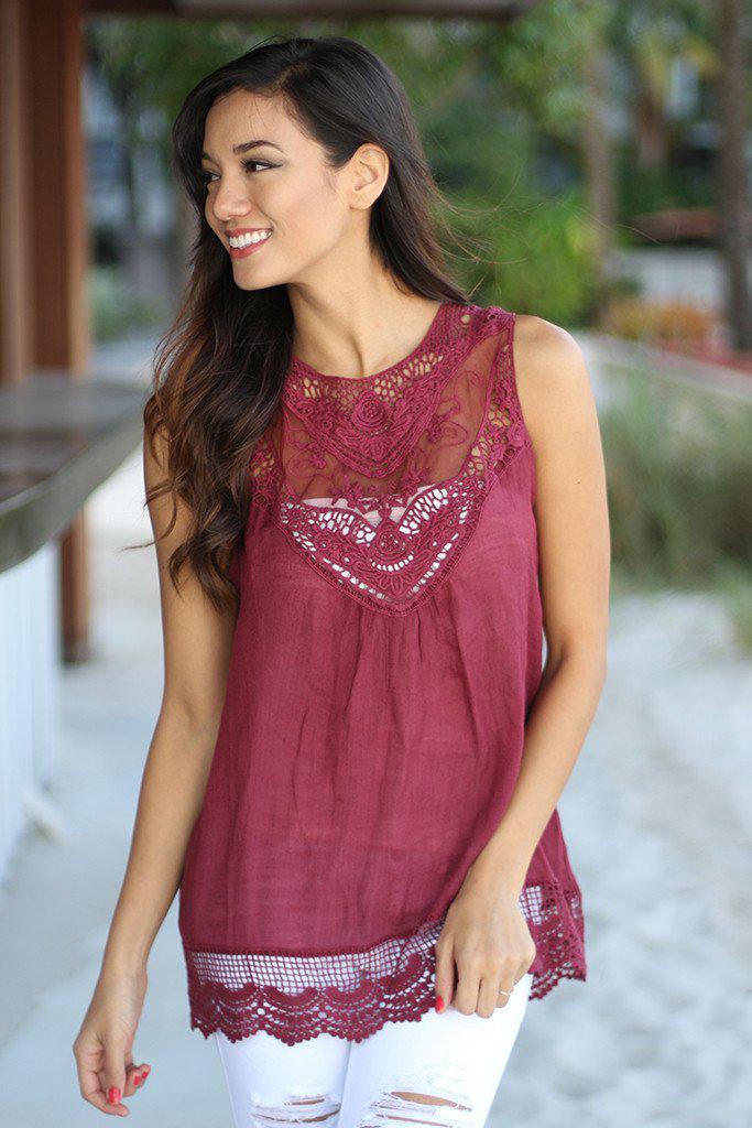 Wine Lace Top | Wine Cute Top | Lovely Wine Top – Saved by the Dress