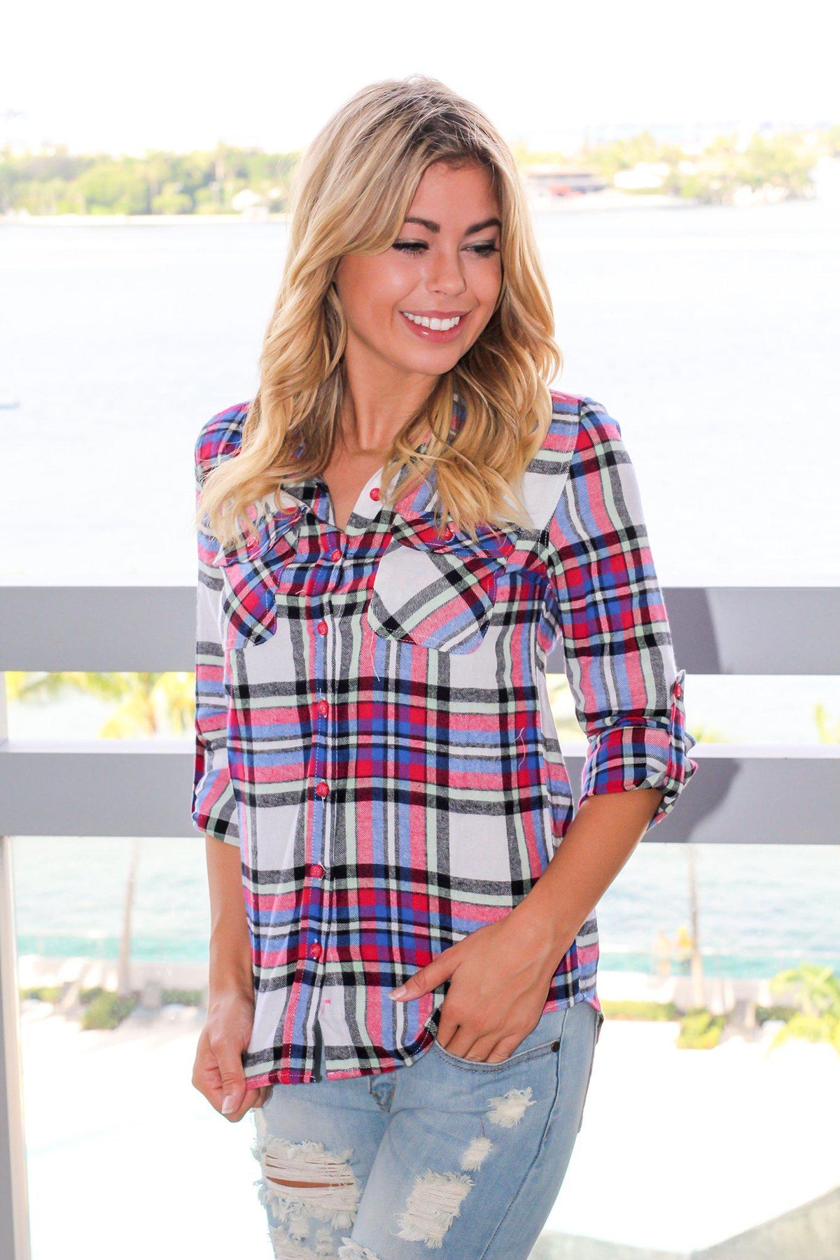 Multi Colored Plaid Top | Cute Tops – Saved by the Dress