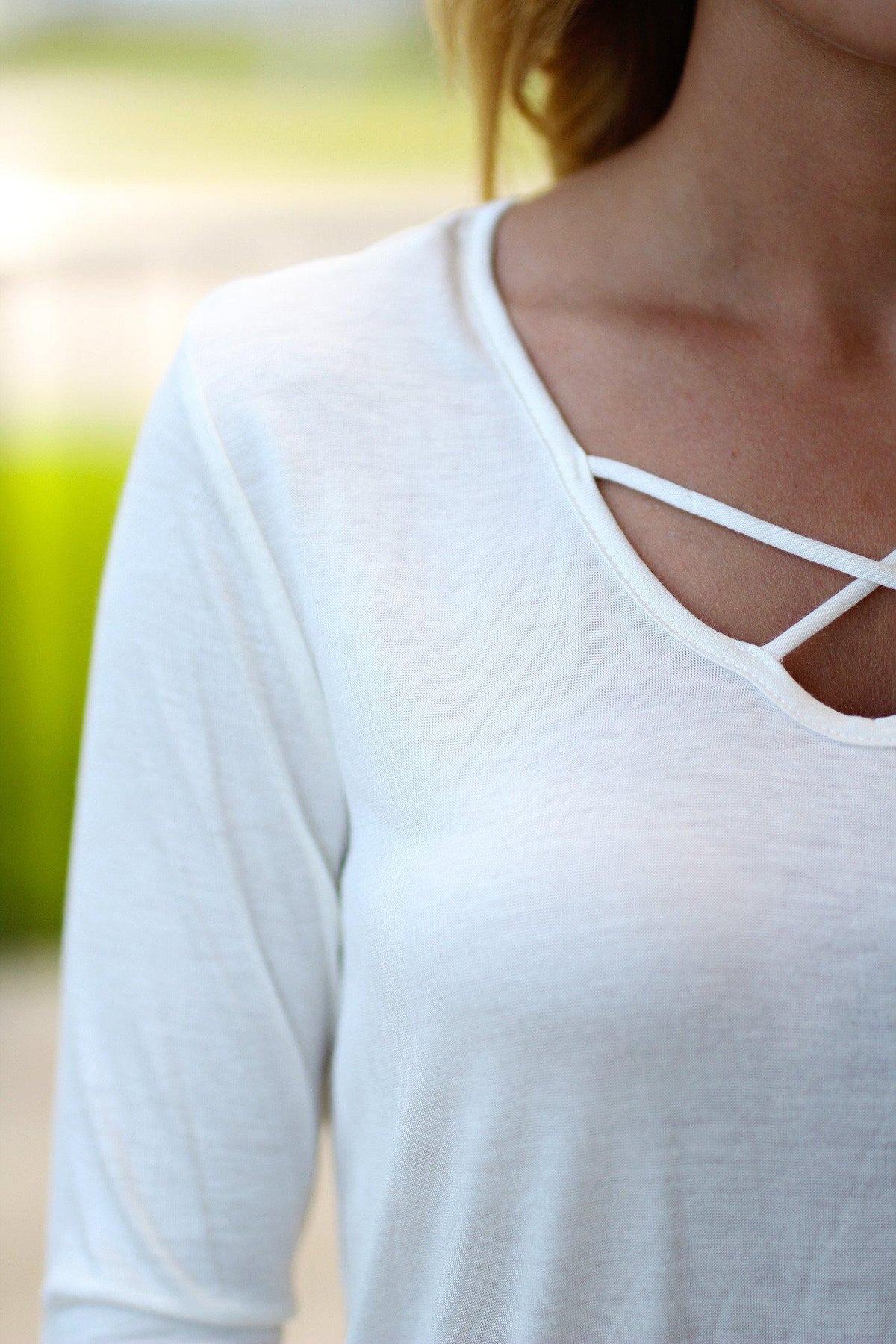 White Criss Cross Top with 3/4 Sleeves | Black Top | Cute Top – Saved ...