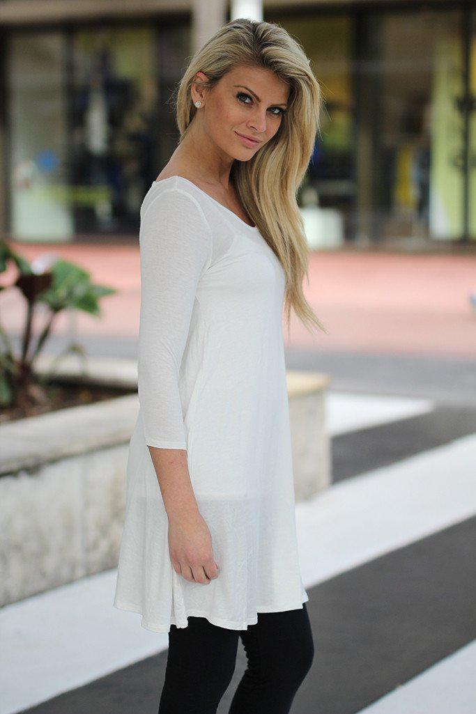 White Tunic with Criss Cross Back | 3/4 Sleeve Tunic – Saved by the Dress