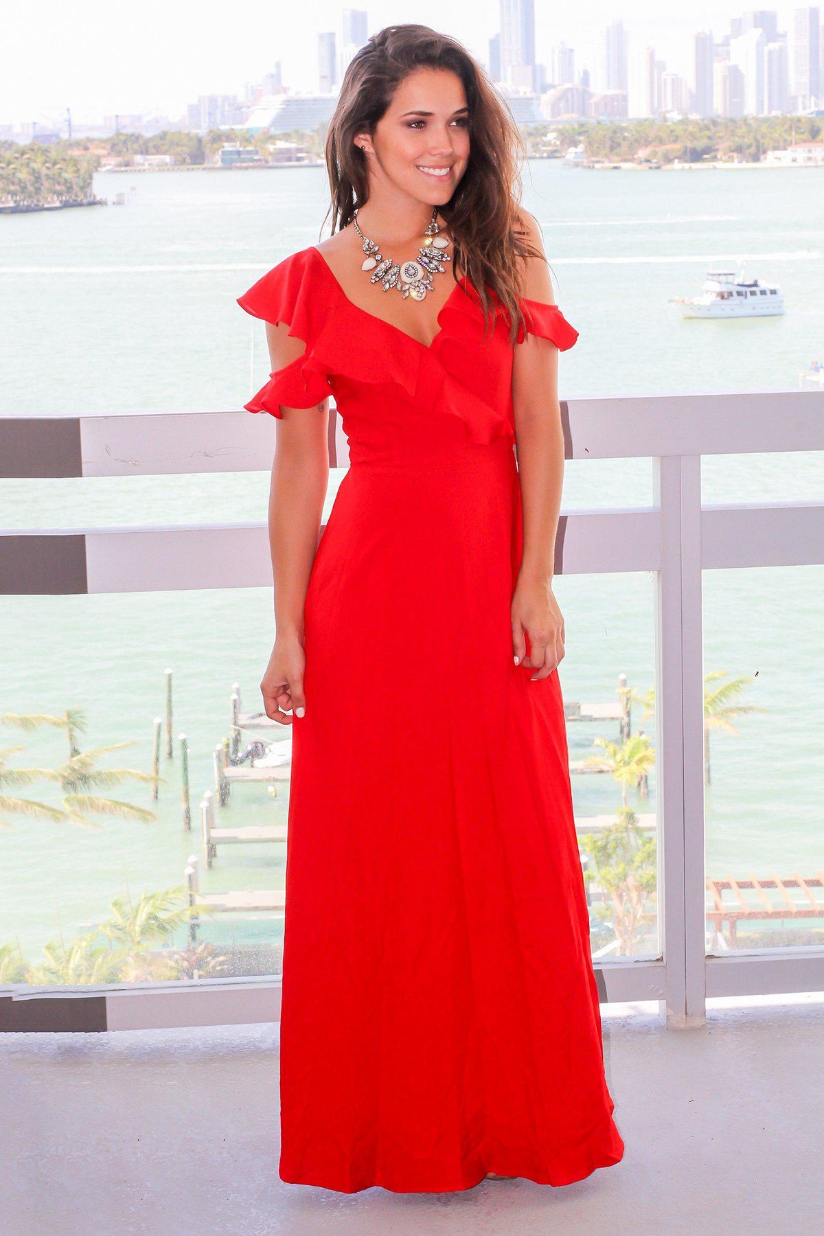 Red Wrap Dress with Ruffles | Maxi Dresses – Saved by the Dress