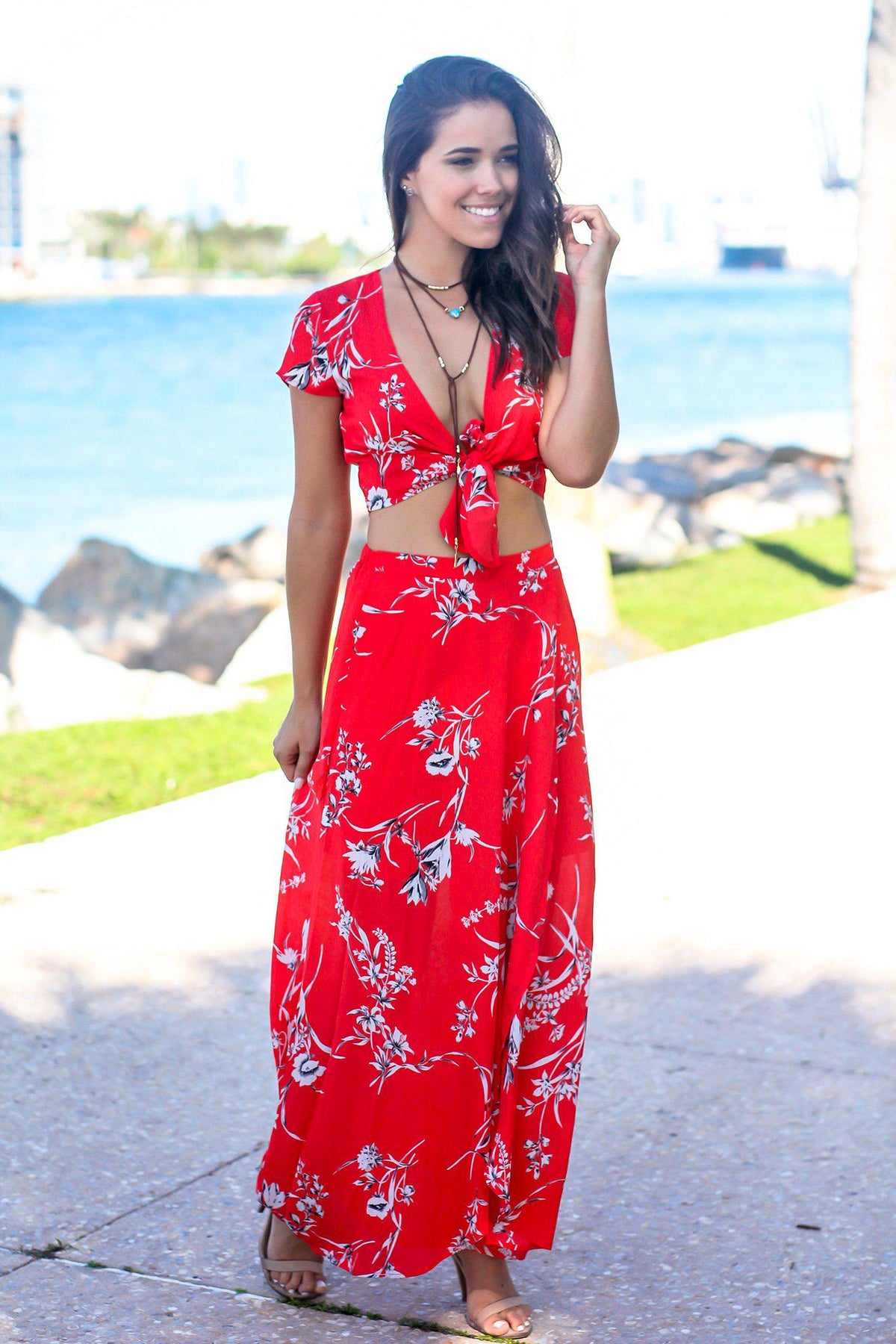 Red Floral Two Piece Set | Online Boutiques – Saved by the Dress