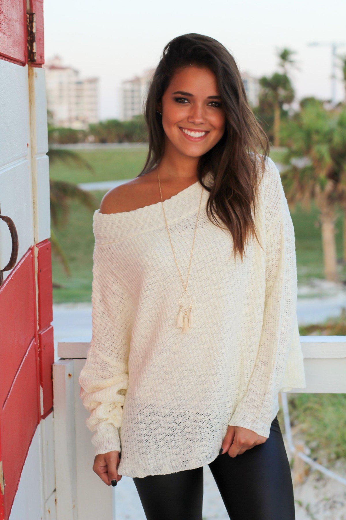 Ivory Knit Top with Draped Neckline | Cute Tops – Saved by the Dress