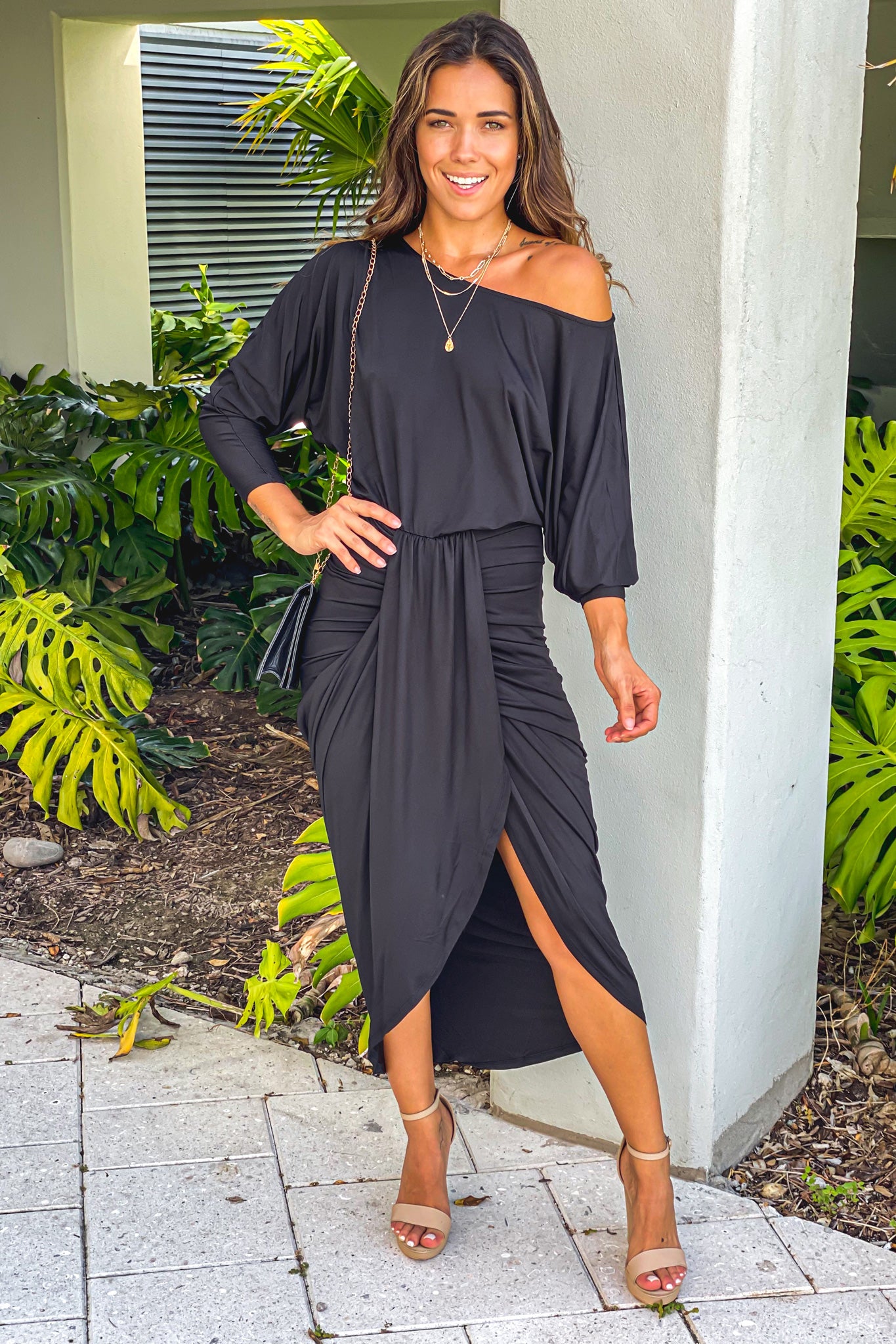 Black One Shoulder Ruched Dress | Maxi Dresses – Saved by the Dress