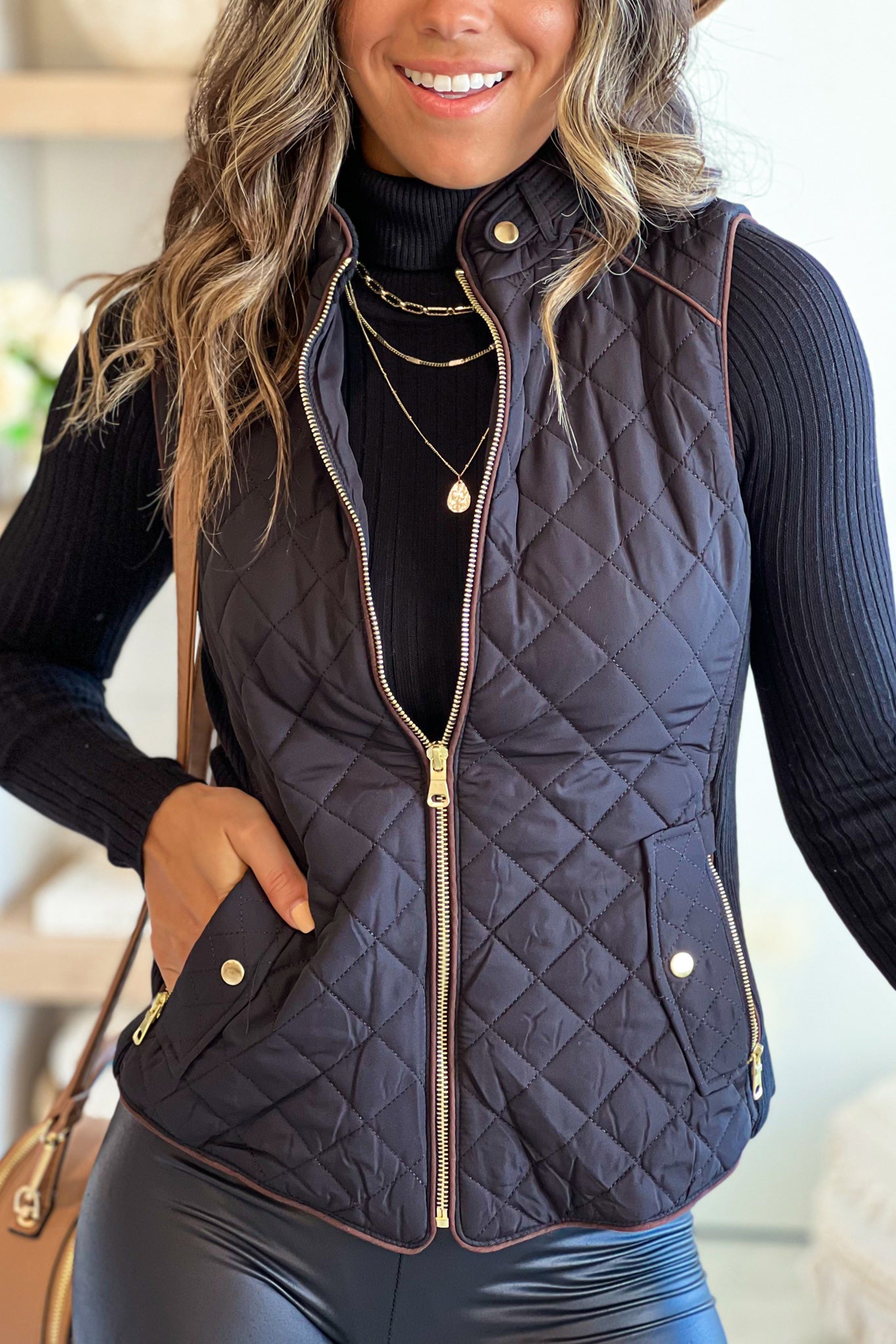 Black Quilted Vest with Pockets | Vests – Saved by the Dress