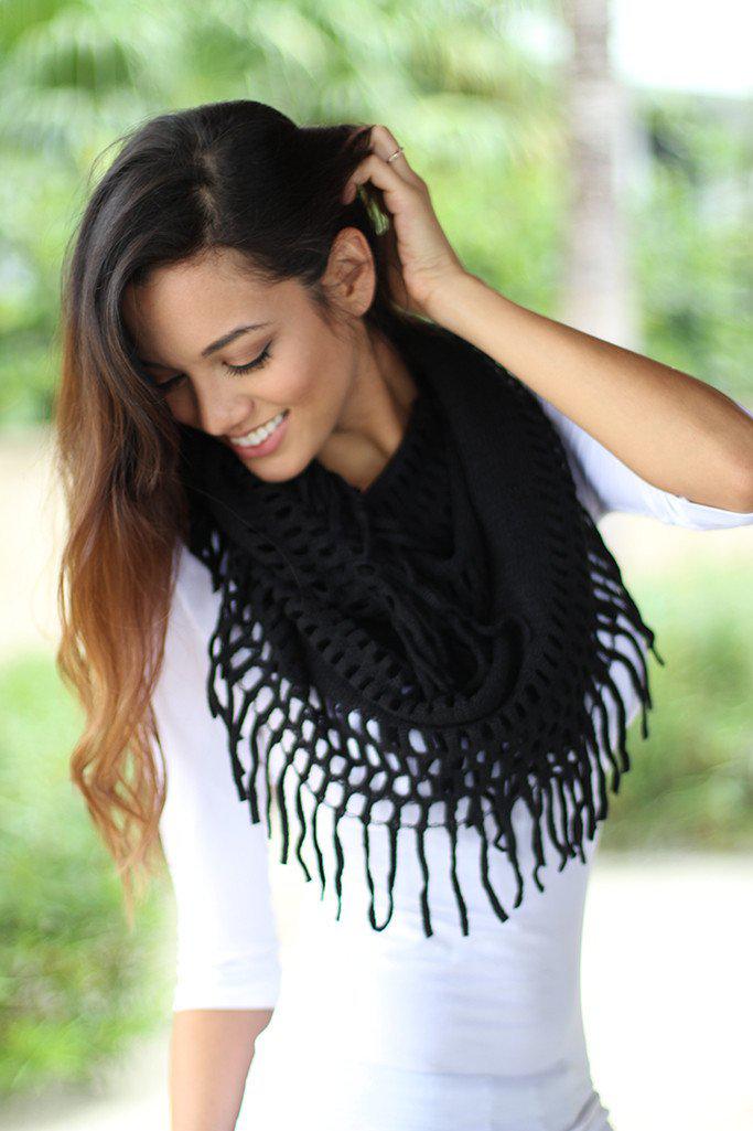 Black Infinity Fringe Scarf | Infinity scarf – Saved by the Dress