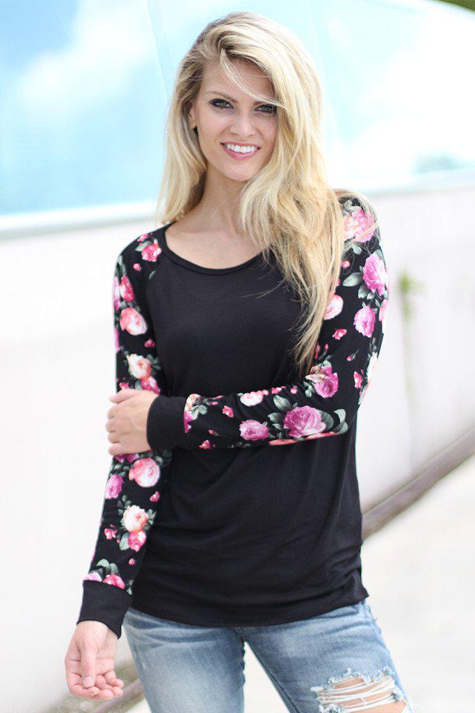 Black Top with Floral Sleeves | Cute Tops – Saved by the Dress