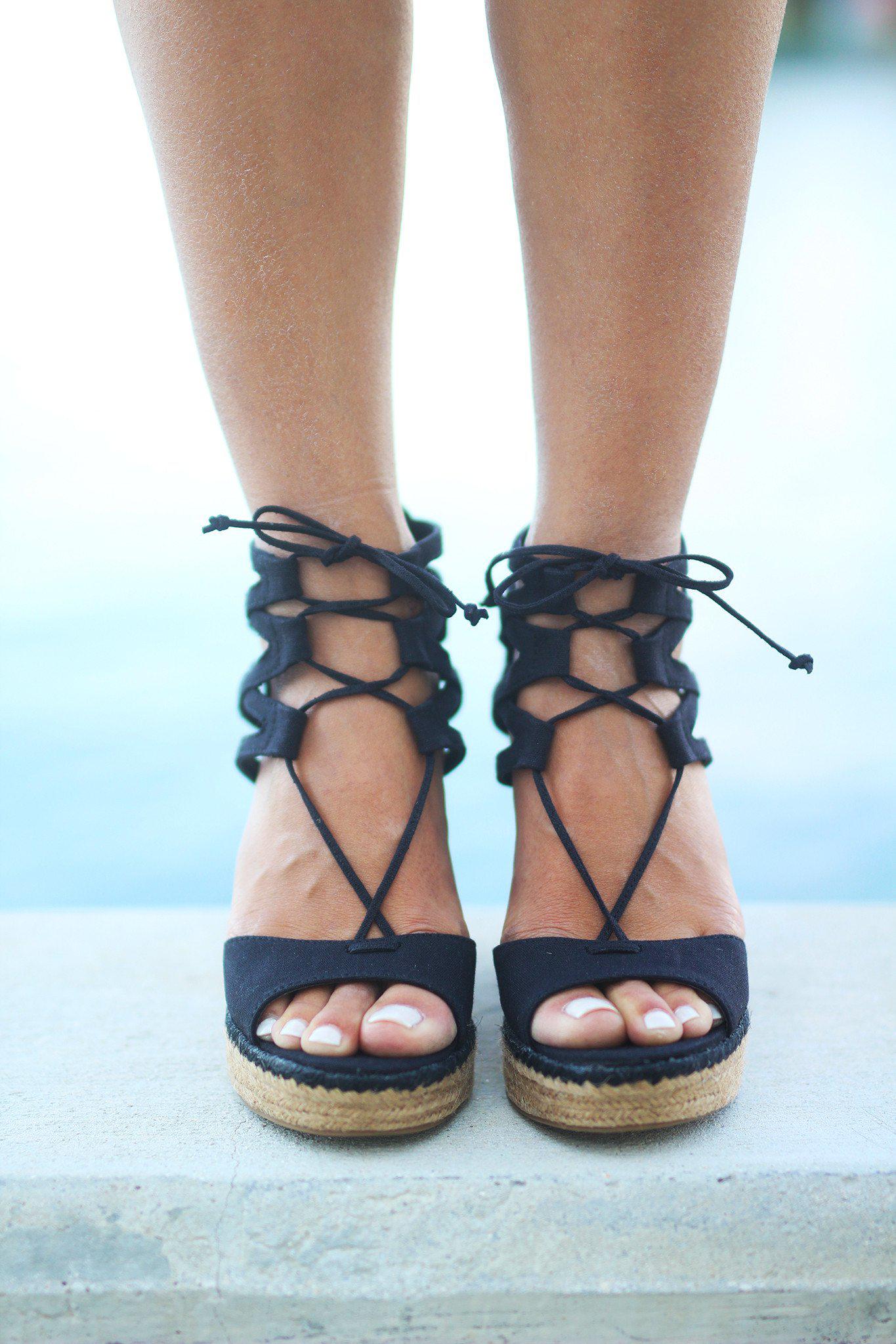 Black Strappy Wedges | Black Wedges | Cute Wedges – Saved by the Dress
