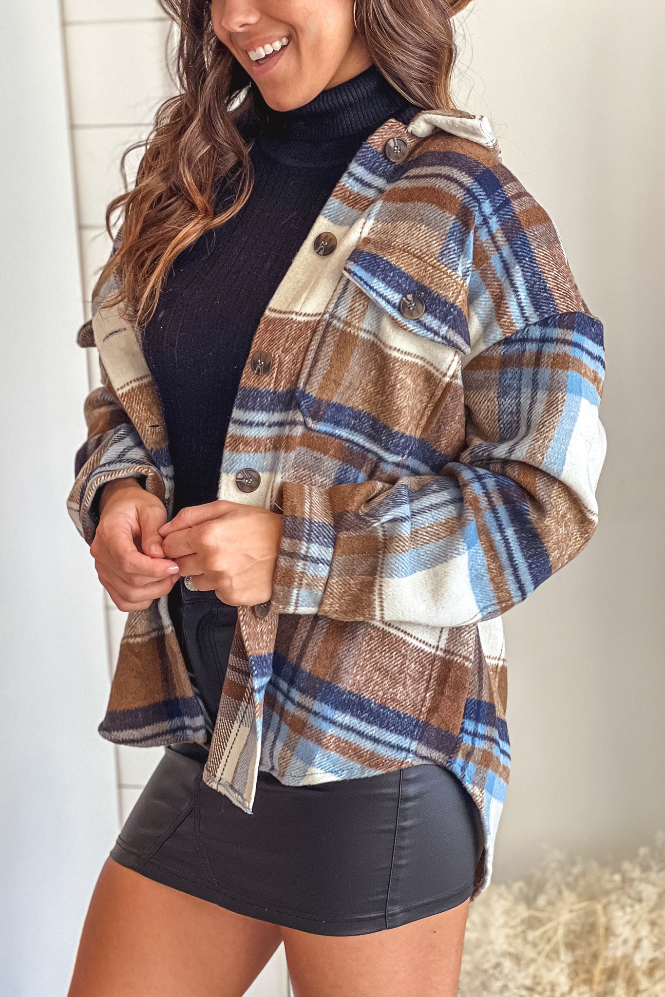Blue Oversized Flannel Plaid Jacket | Hooded Jacket – Saved by the Dress