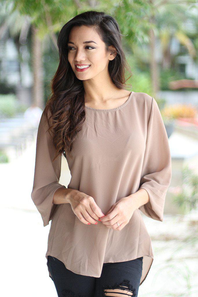 Mocha Chiffon Top With Lace Back | Cute Mocha Top – Saved by the Dress