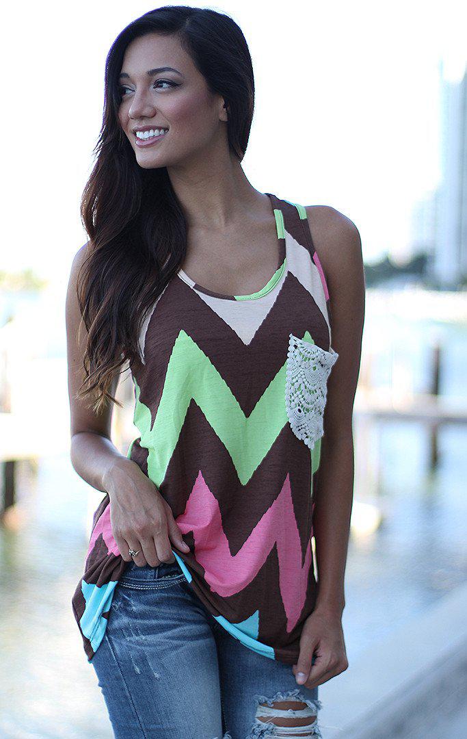Chevron Tank Top with Crochet Pocket – Saved by the Dress
