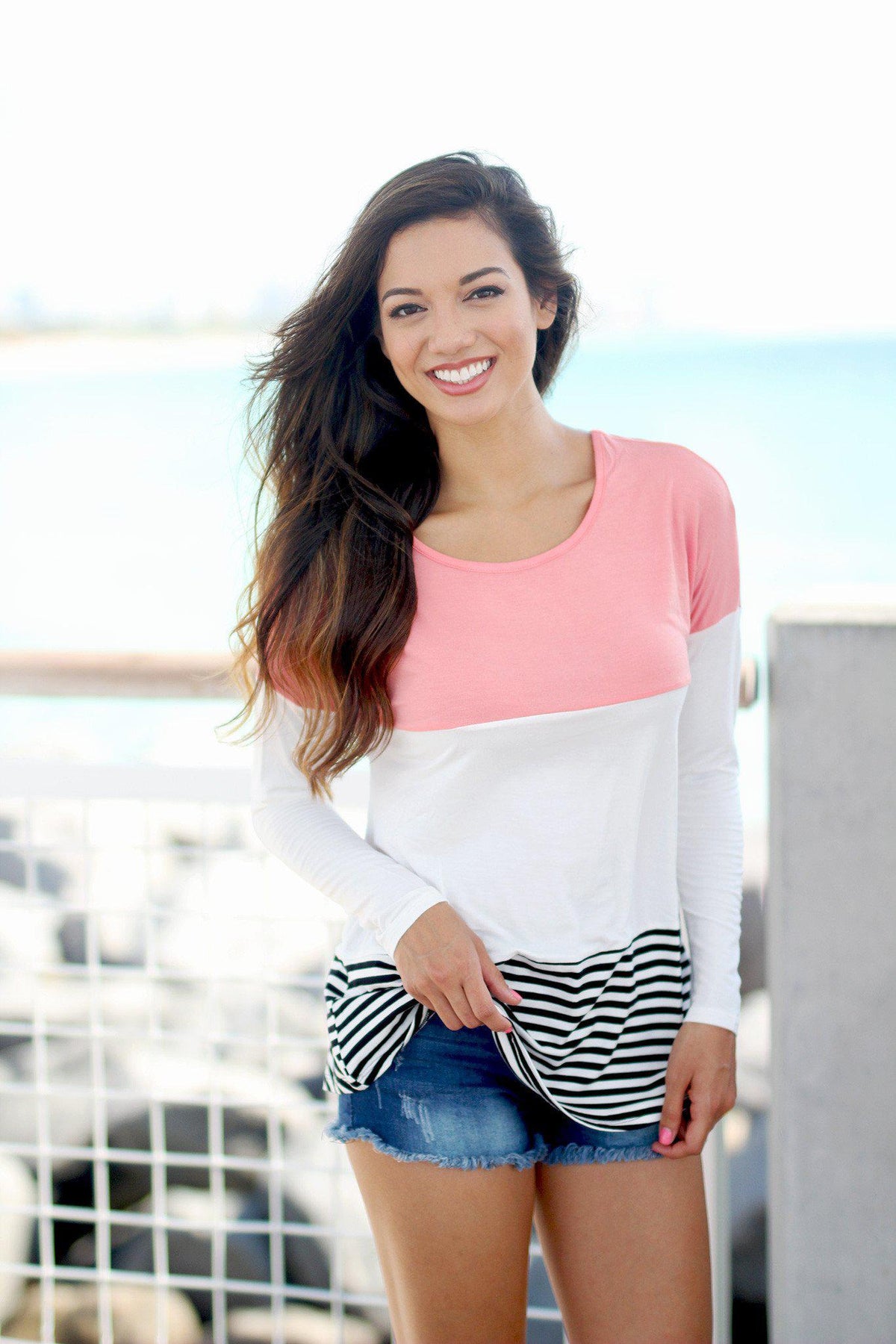Coral and Ivory Color Block Top | Coral and Ivory Top | Cute Top ...