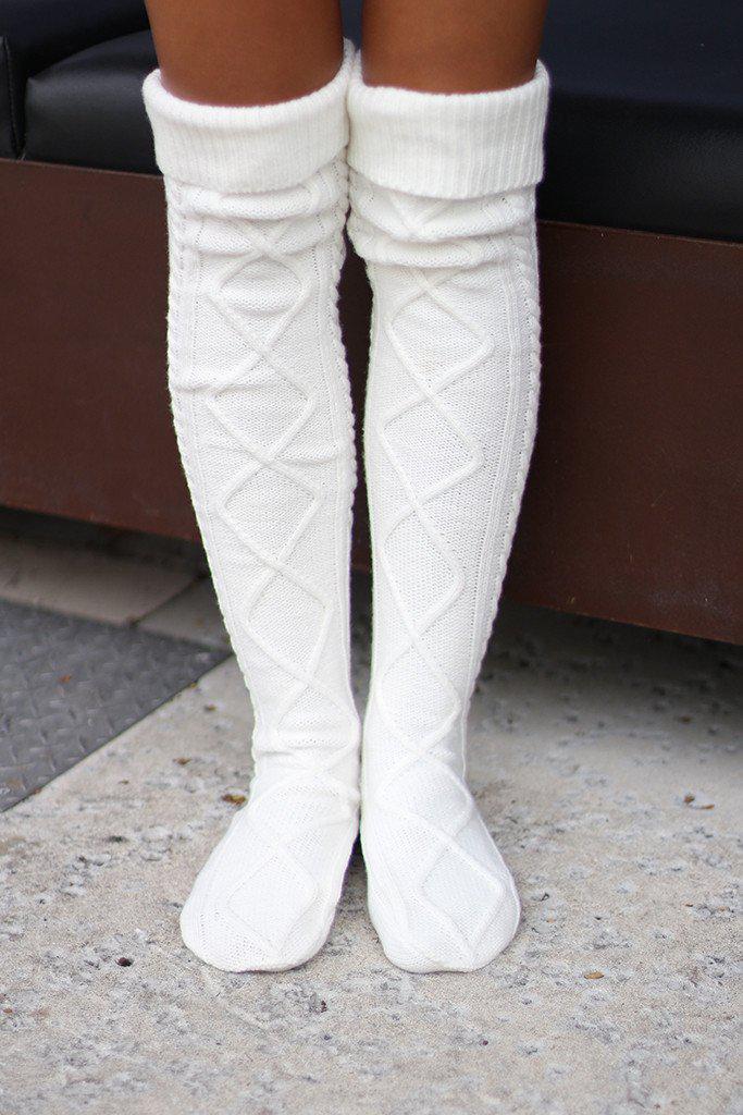 Cream Thigh High Boot Socks | Cream leg warmers – Saved by the Dress