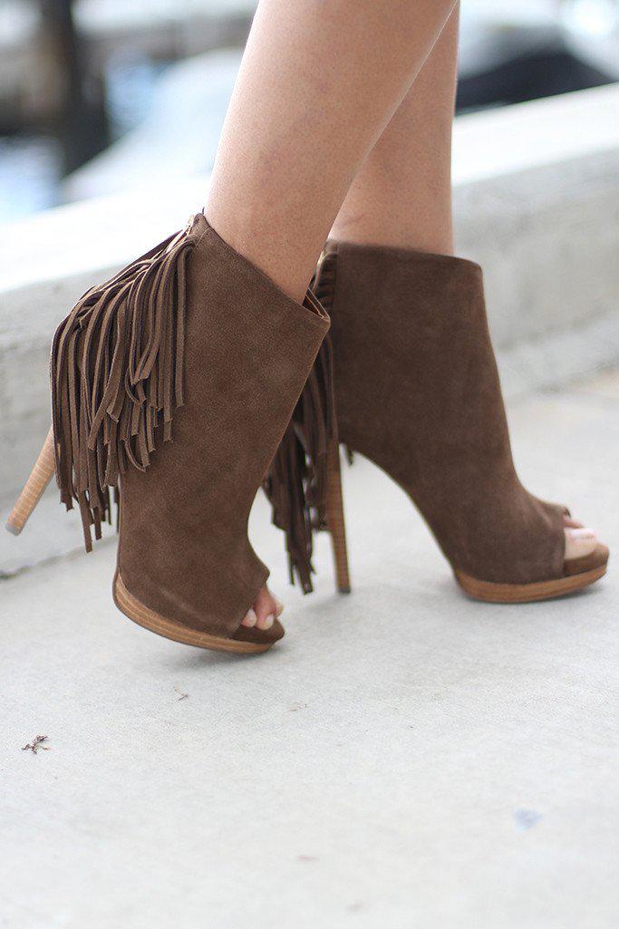 Girls Best Fringe Tan Heels | Naught MonkeyHeels – Saved by the Dress